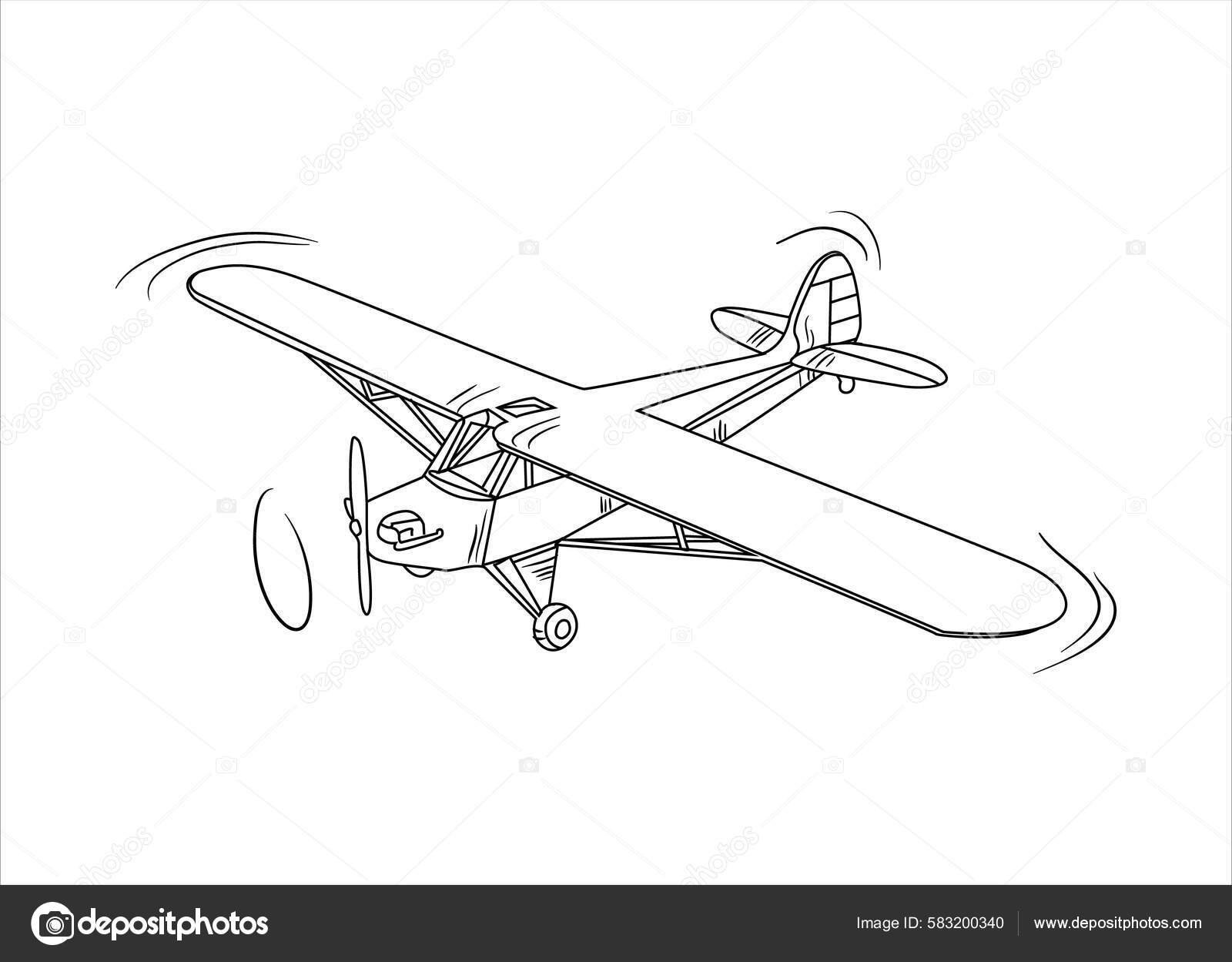 Airplane Drawing Line Art Vector Illustration Coloring Book Cartoon ...