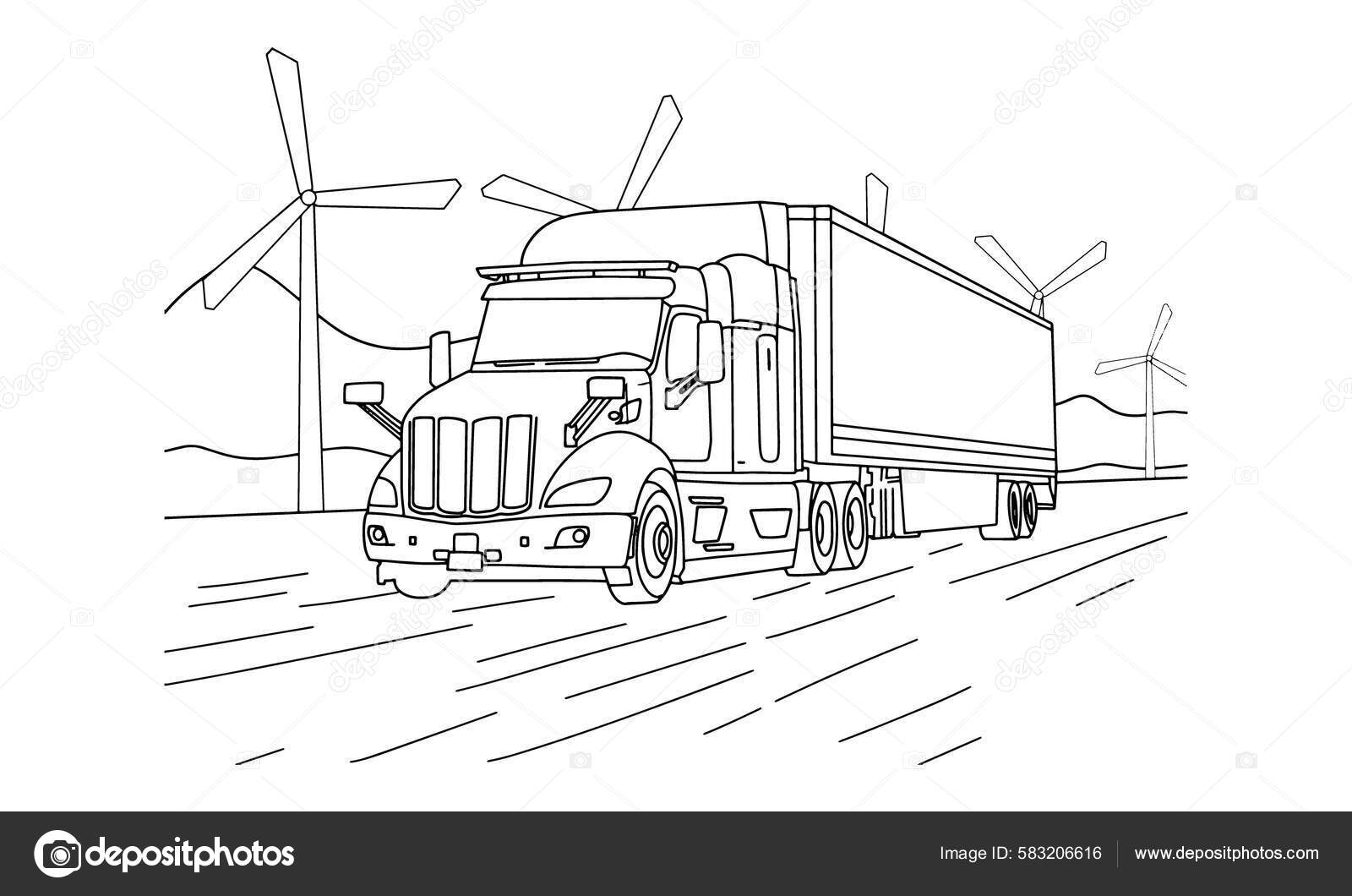 Semi Truck Line Drawing