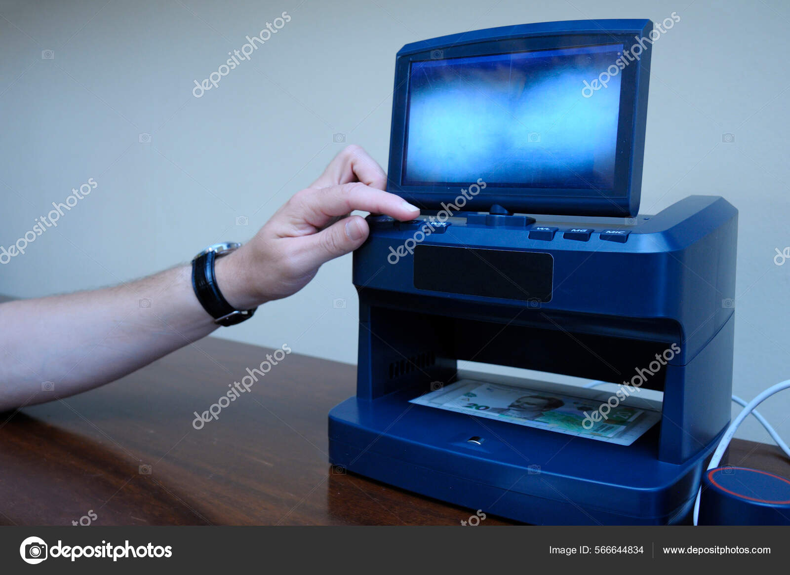 Man Hand Switching Money Detector Banknote Placed Receiver July 2018 ...