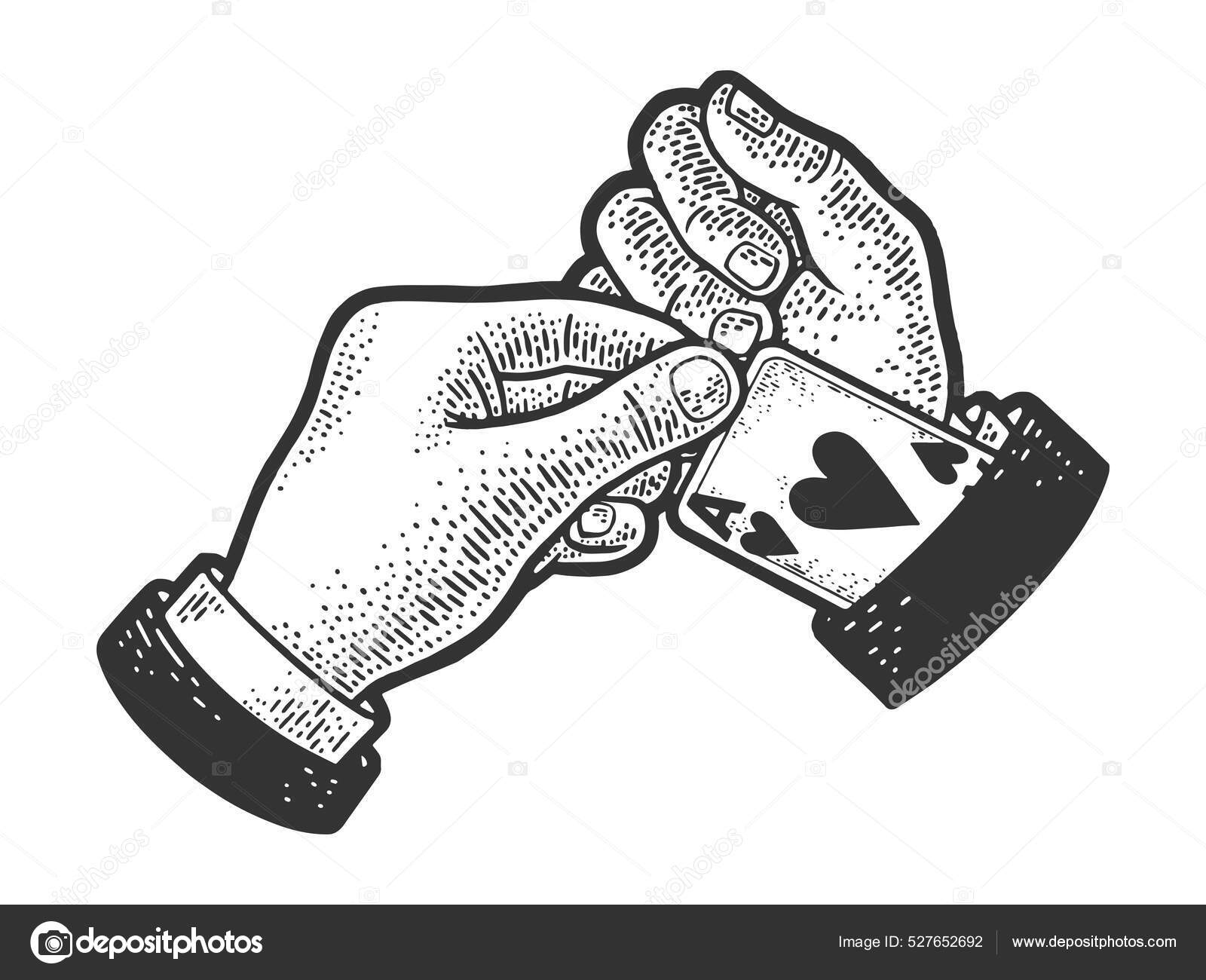 Card sharp cheater with ace card in the sleeve sketch engraving vector ...