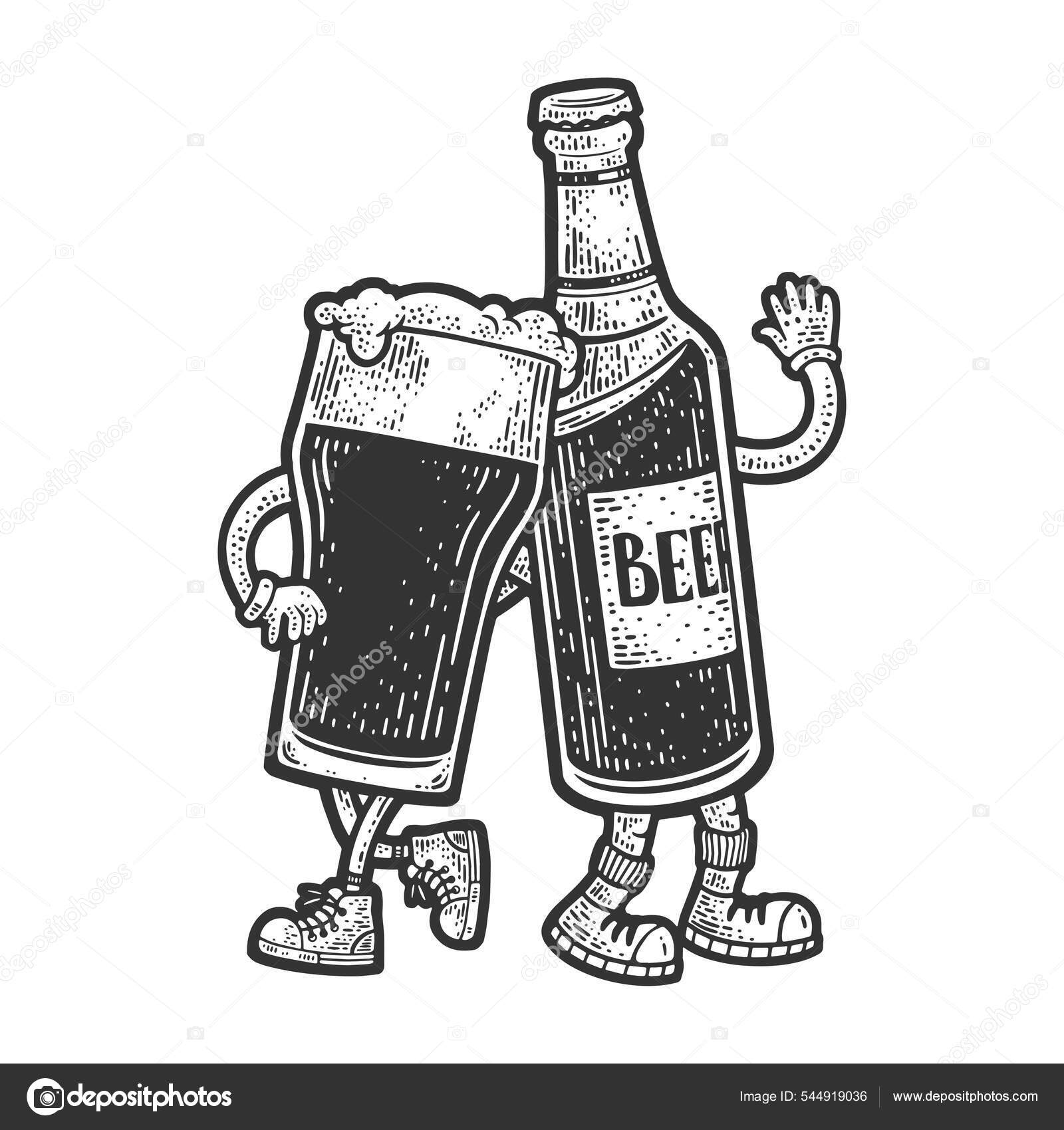 Beer bottle hugs glass of beer sketch vector Stock Vector by ...
