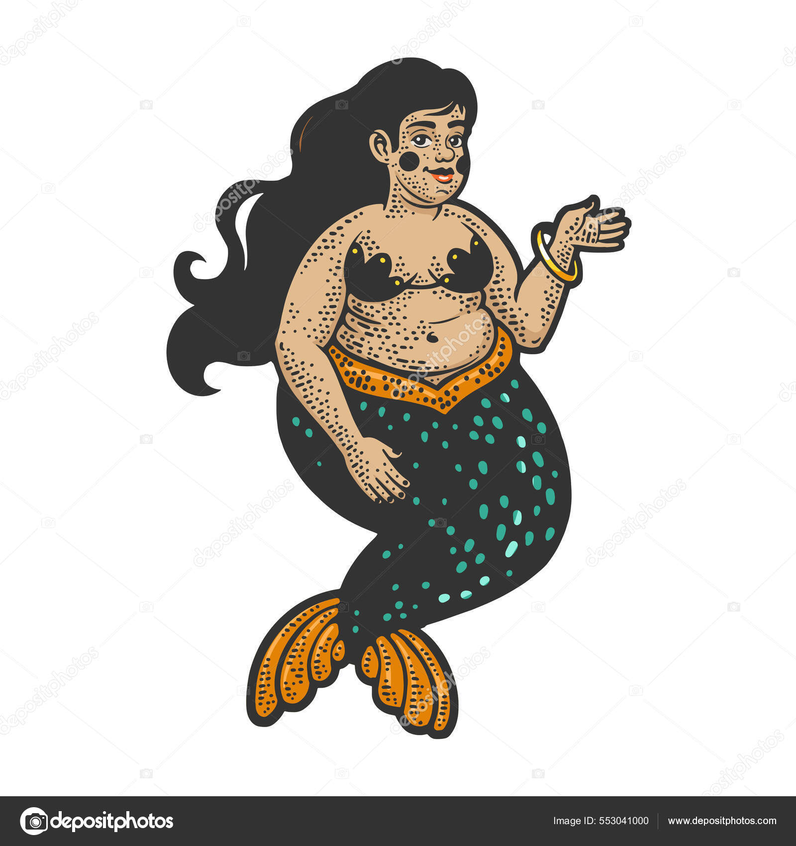 Fat mermaid color sketch vector illustration Stock Vector Image by ...