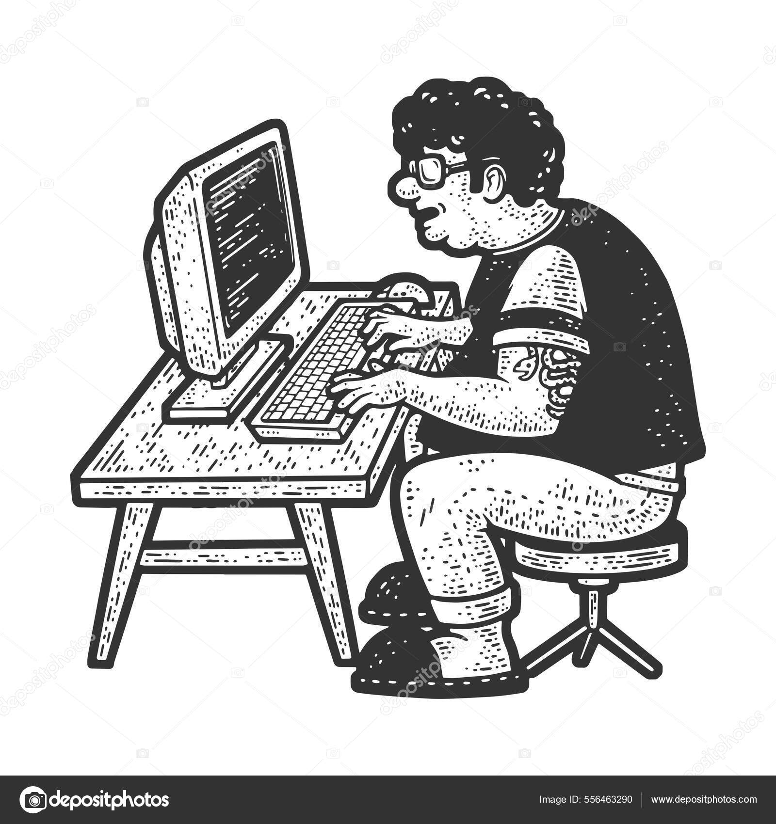 Fat programmer with glasses sketch vector Stock Vector Image by ...
