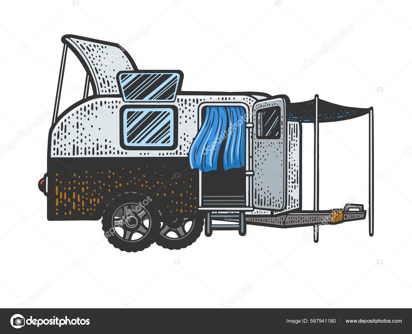 Caravan camper trailer color sketch vector Stock Vector by ...