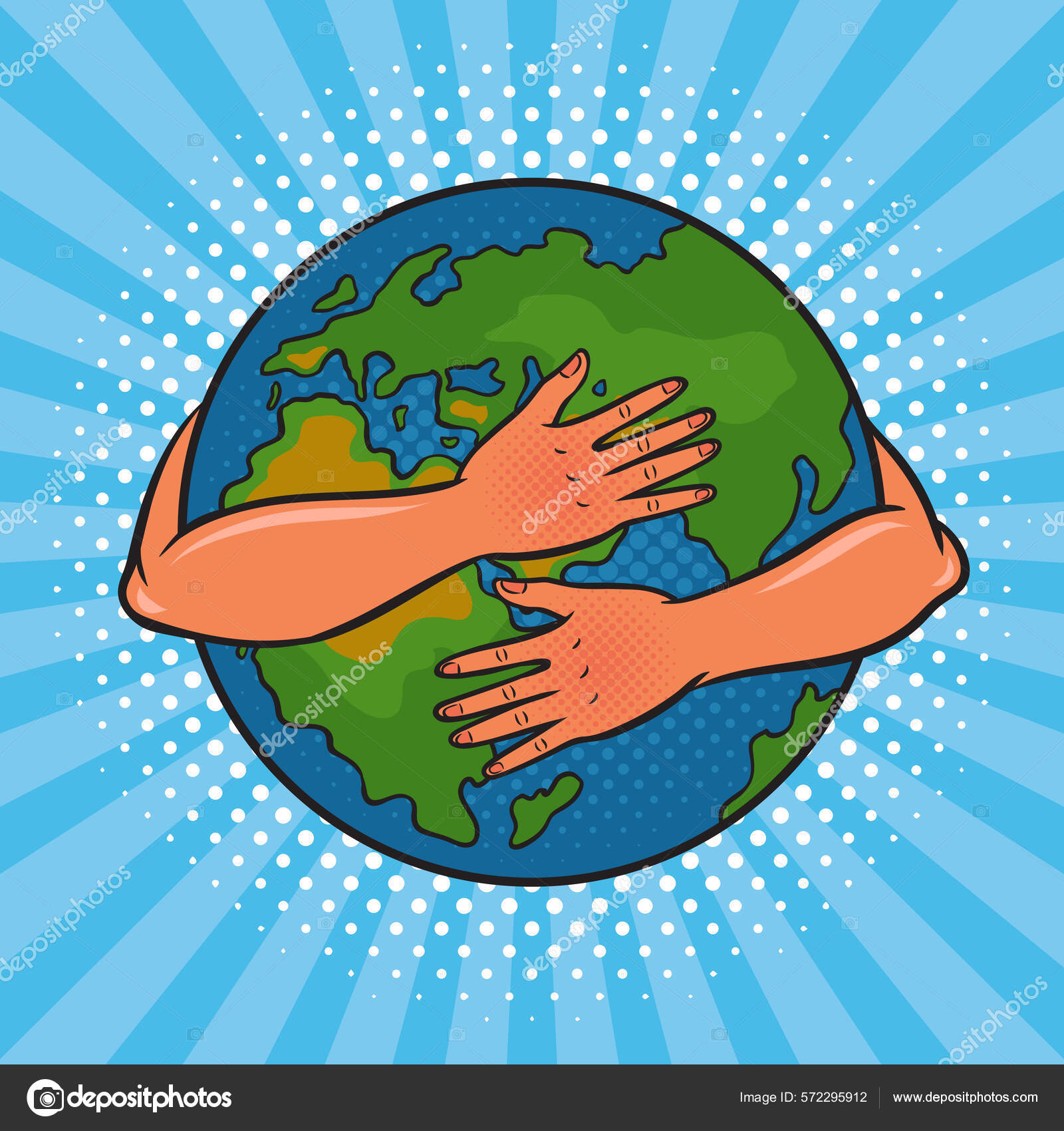 Tierra abraza manos cómic pop art vector Vector de stock por ...