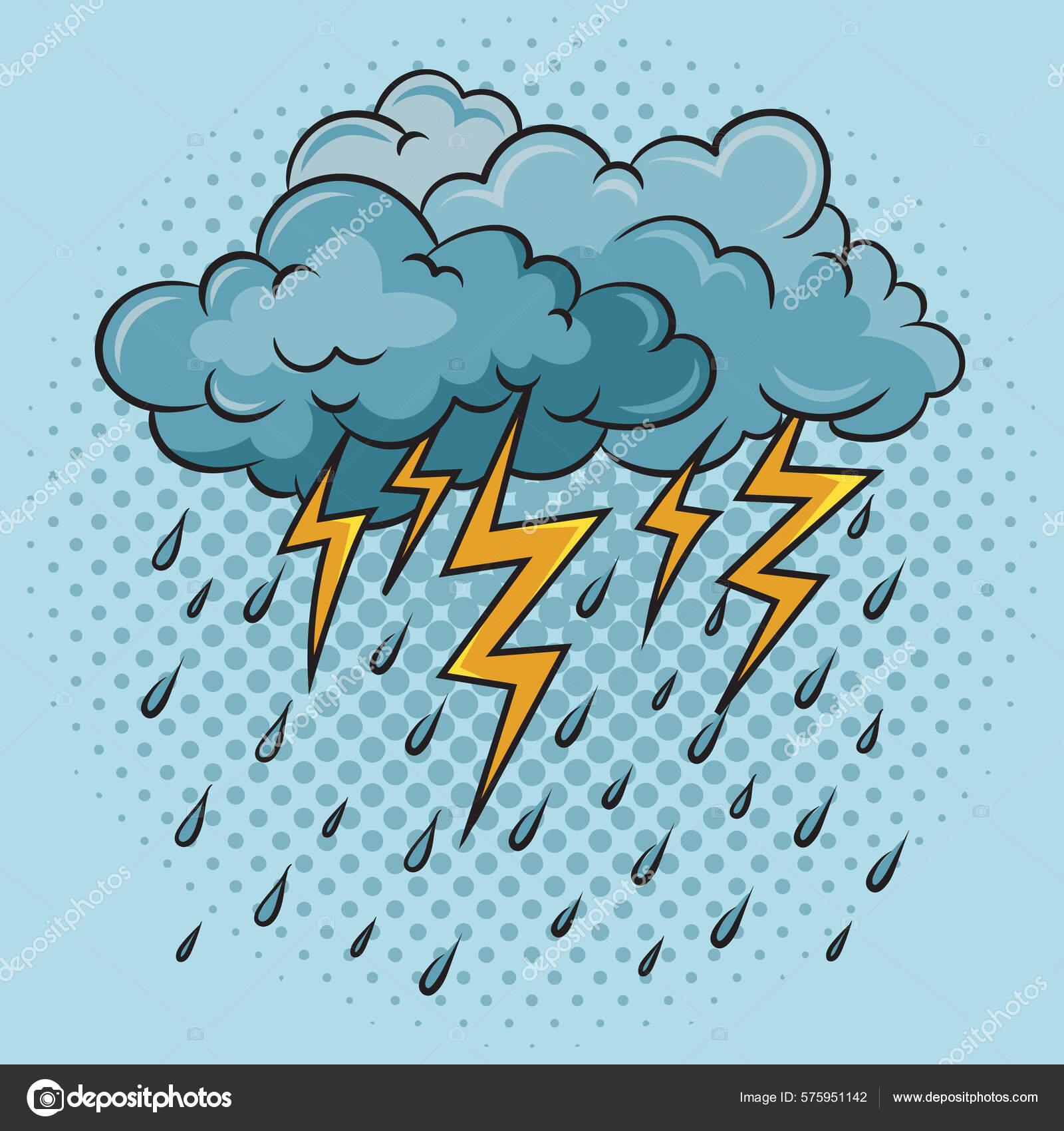 Lightning Clouds Comic Book Pop Art Pop Art Retro Raster — Stock Photo ...