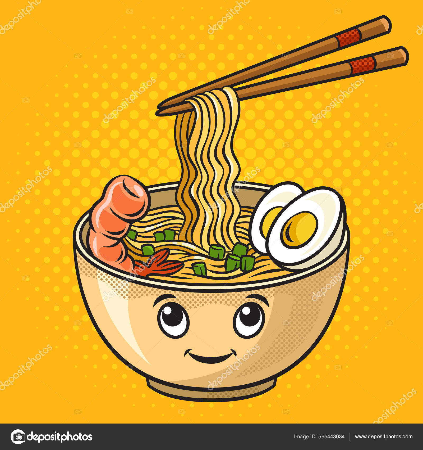 Cartoon Ramen Japanese Noodle Dish Pop Art Retro Vector Illustration ...