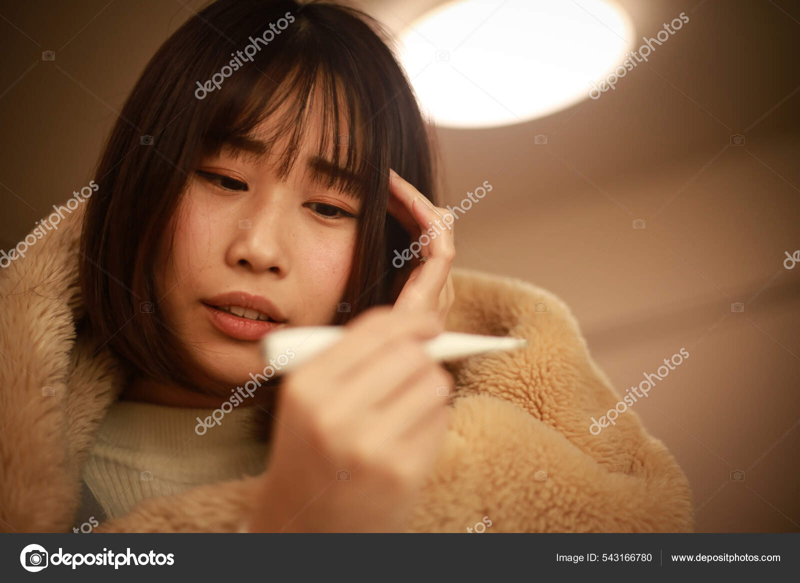 Asian Woman Checking Body Temperature Digital Thermometer Stock Photo ...
