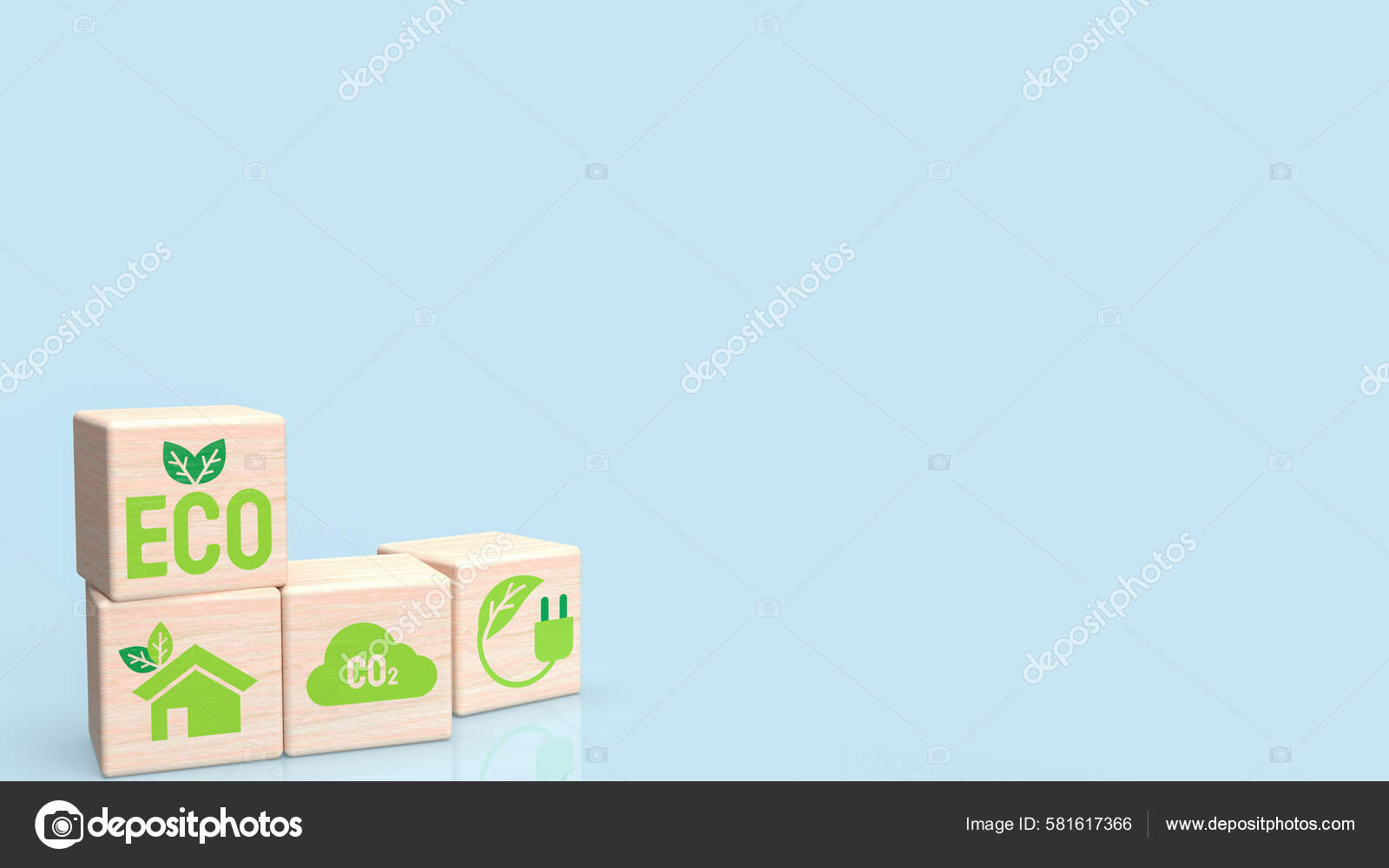 Wood Brick Blue Background Eco Ecological Concept Rendering Stock ...
