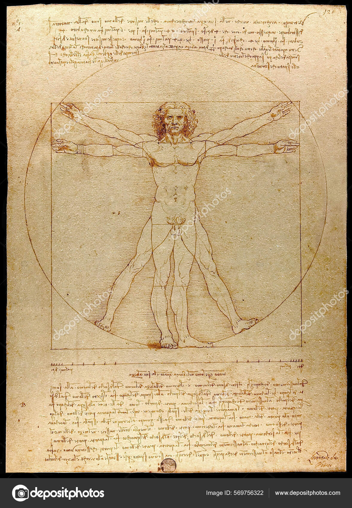 Vitruvian Man Proportions Human Figure Vitruvius 1492 C15Th Pen Ink ...