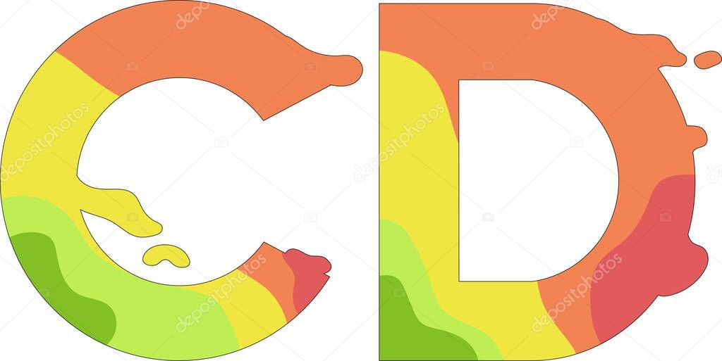 Ilustración de letras de colores C y D sobre fondo blanco. Imagen ...