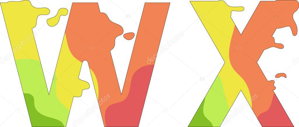 Ilustración de letras de colores W y X sobre fondo blanco. Imagen ...