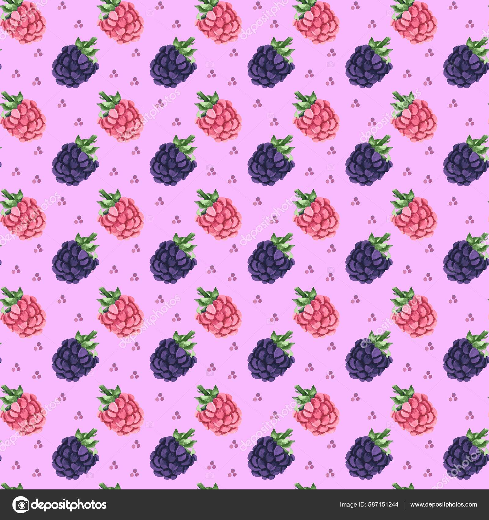 Watercolor Hand Drawing Vector Pattern Background Wallpaper Seamless Raspberry Flowers Vektor ...