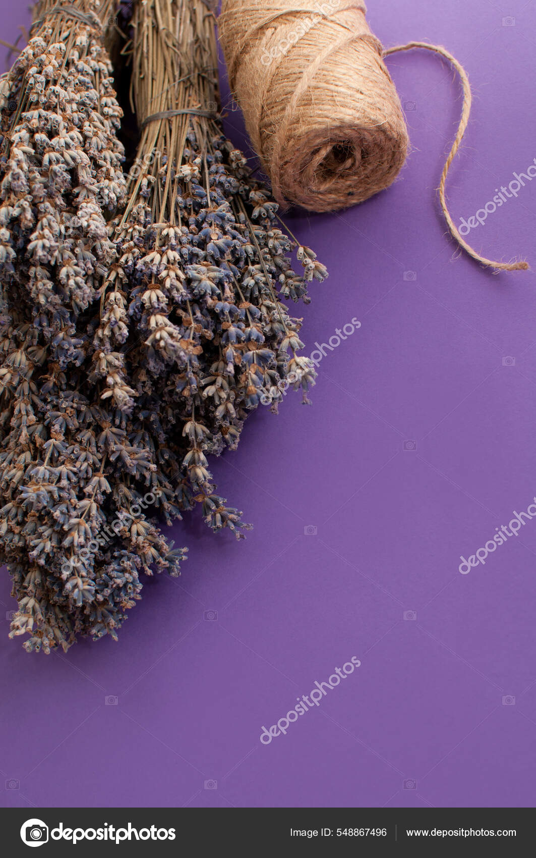 Bouquets Dried Lavender Purple Background Reel Jute Rope Vertical ...