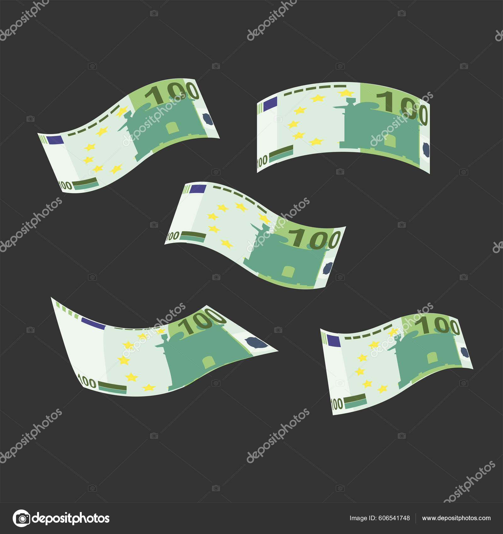 Euro Vector Illustration Europe Money Set Bundle Banknotes Falling ...