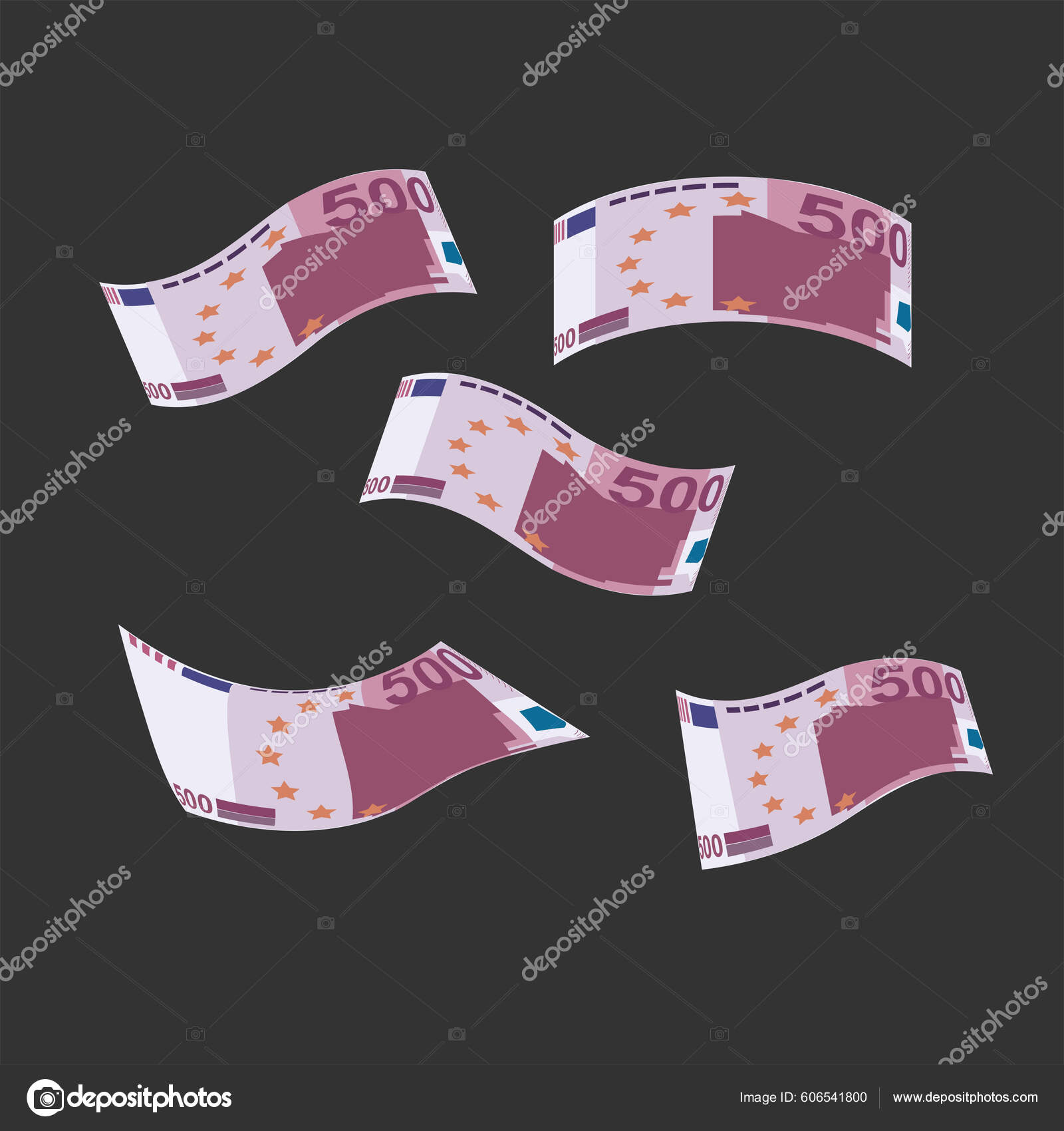Euro Vector Illustration Europe Money Set Bundle Banknotes Falling ...