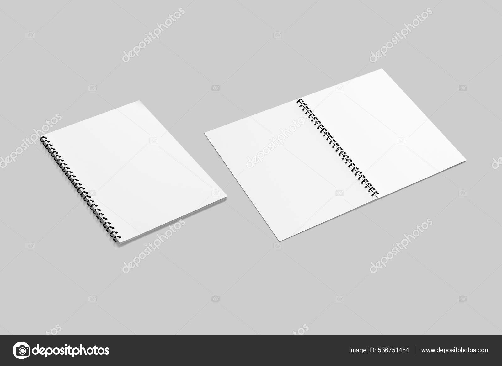 Blank Realistic Spiral Notepad Notebook Isolated Gray Background Open ...
