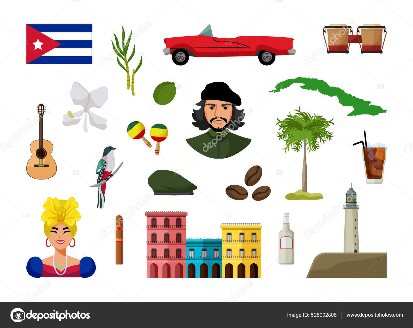 Objetos Vectoriales Asociados Con Cuba Iconografías Lugares Emblemáticos Cuba Estilo Vector de ...