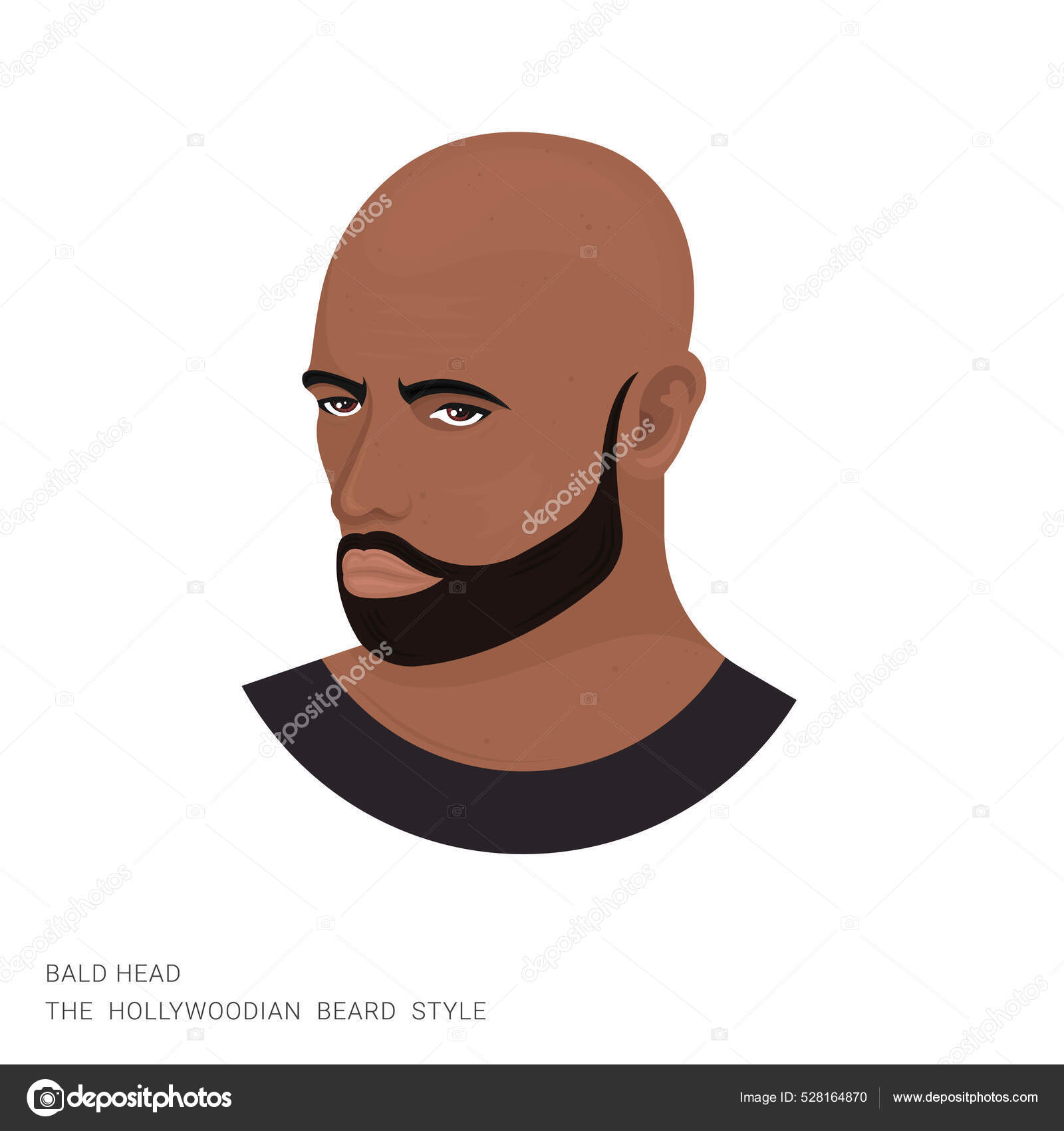 Vector Illustration Man Bald Head Hollywoodian Beard White Background ...