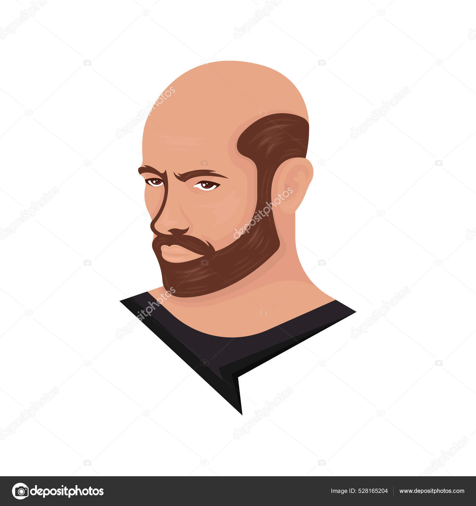 Vector Illustration Man Receding Hairline Hollywoodian Beard White ...