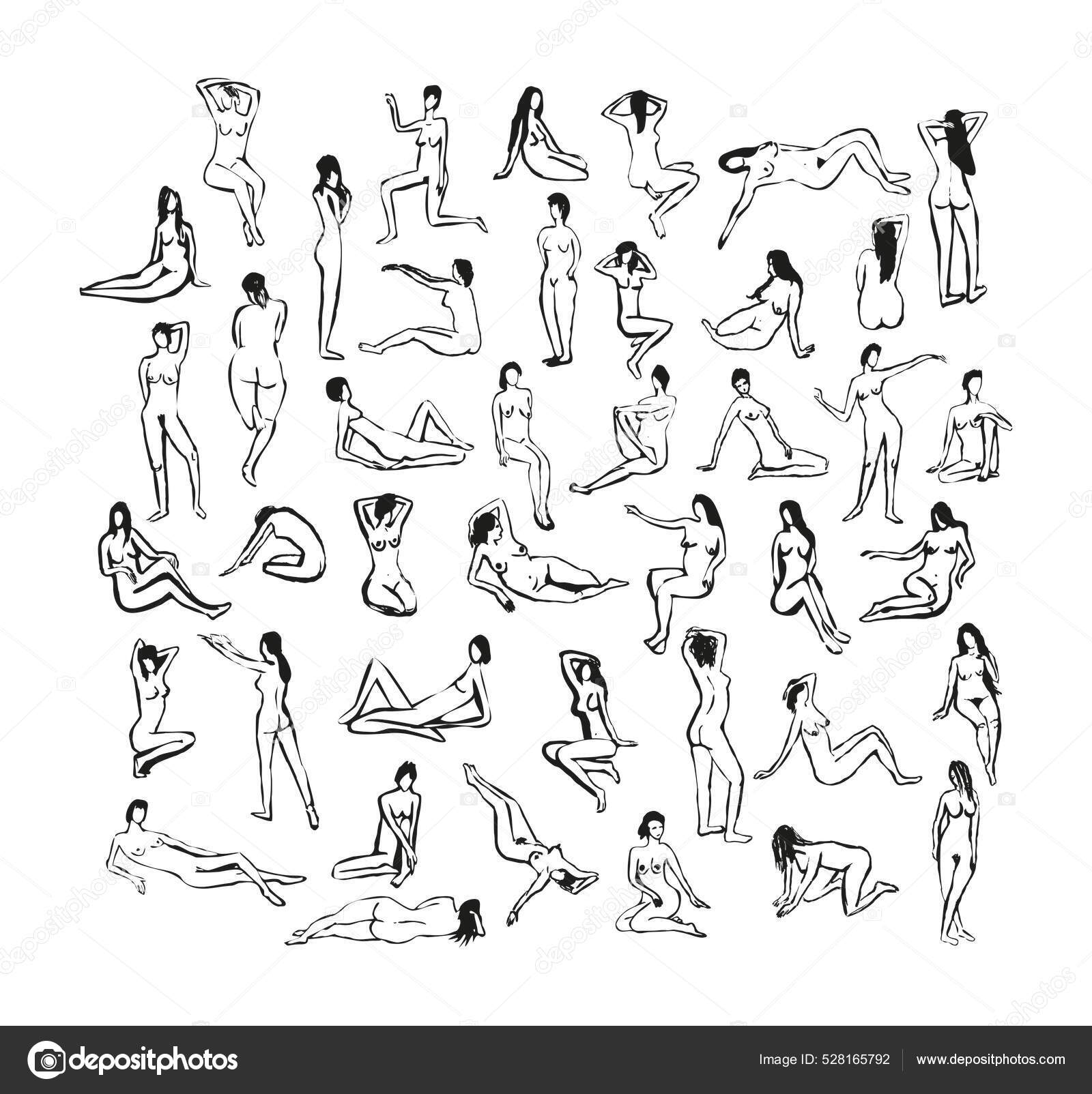 Set Nude Girls Sketches Posing Women Abstract Models Isolated White Stock Vector Image By ©n