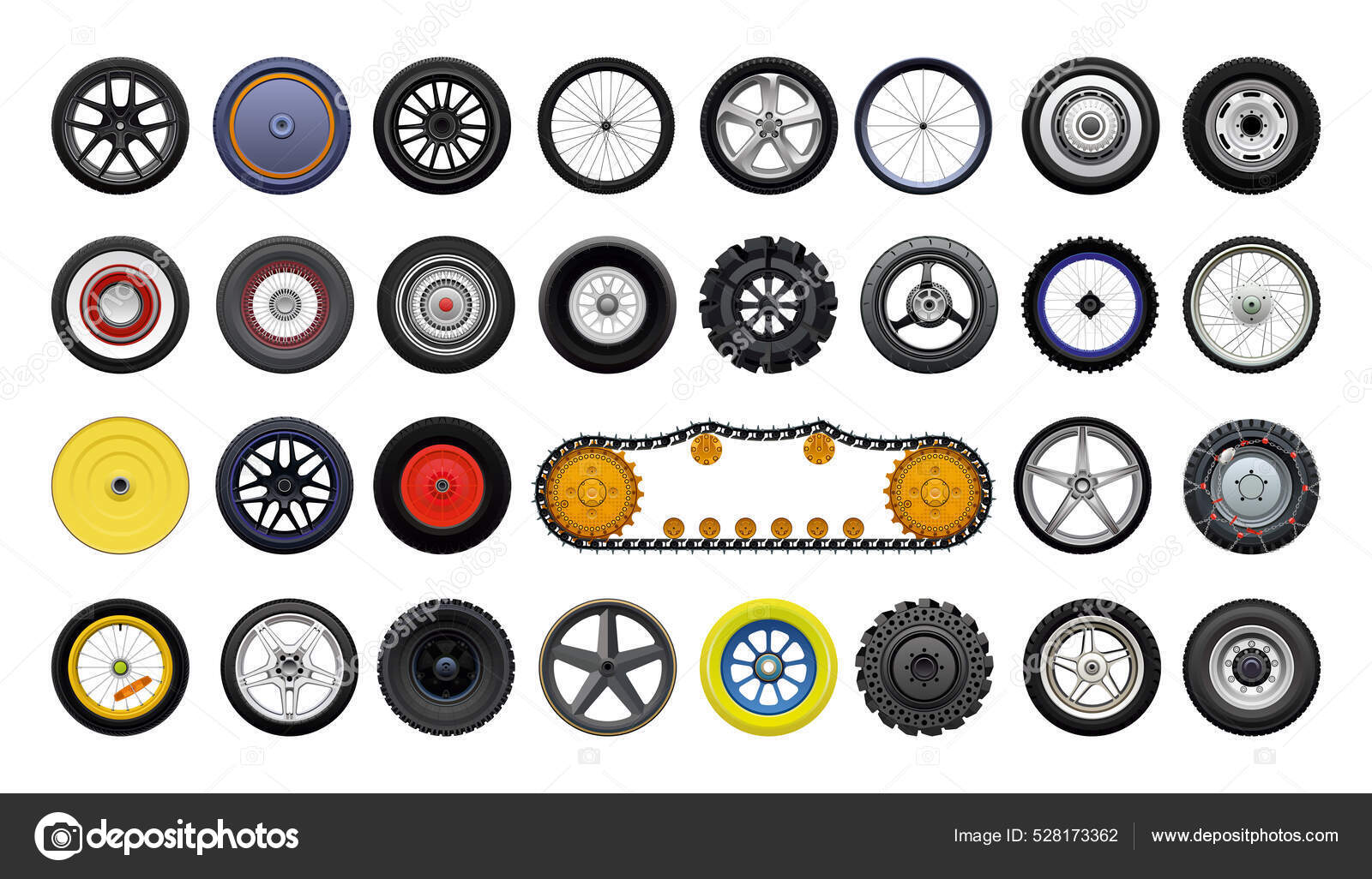 Collection Detailed Realistic Wheels Various Vehicles Stock Vector by ...