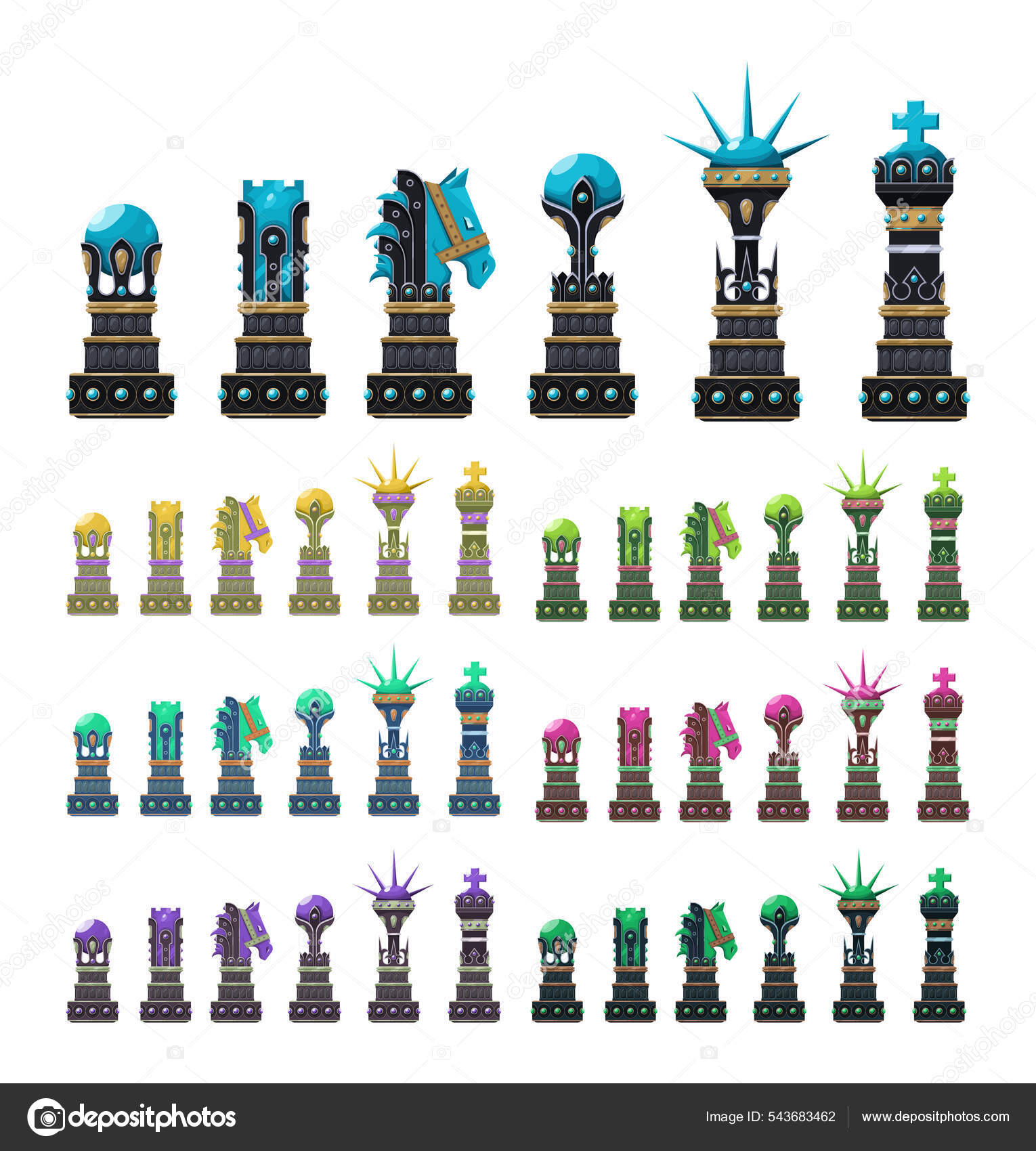 Collection Unusual Fantasy Chess Detailed Chess Pieces Game Style Stock ...