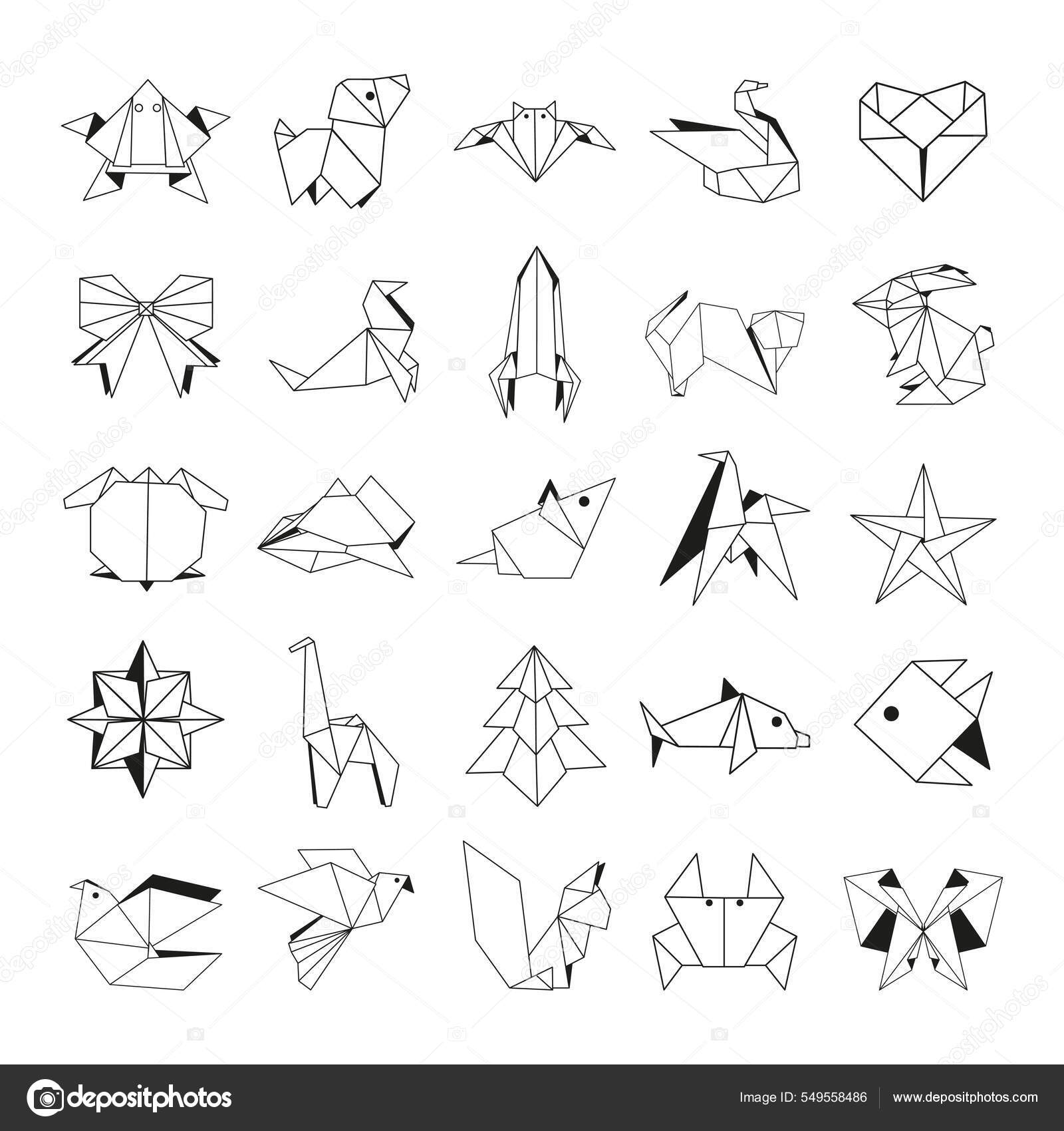 Colección Figuras Origami Estilo Lineal Vector de Stock de ©n.style ...