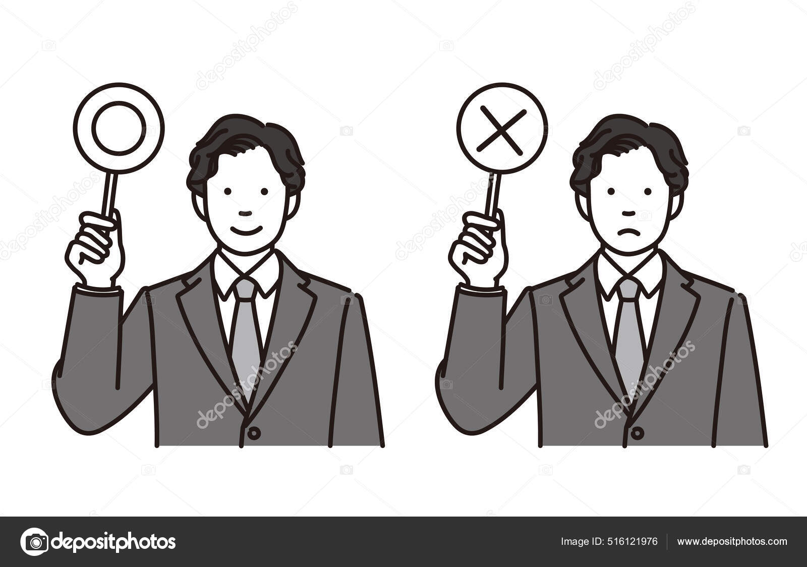 Black White Illustration Businessman Holding Correct Incorrect Answer ...