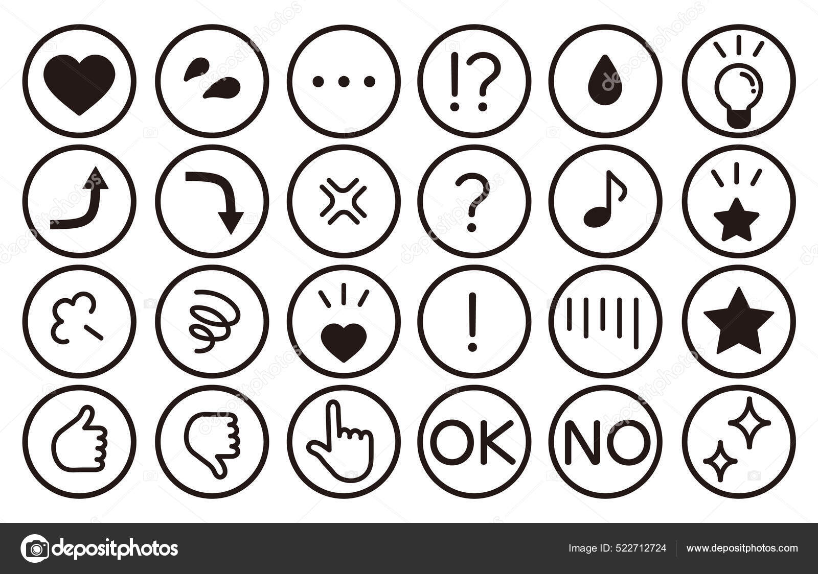 Simple Emotional Expression Symbol Icon Set Circle Monochrome Stock ...