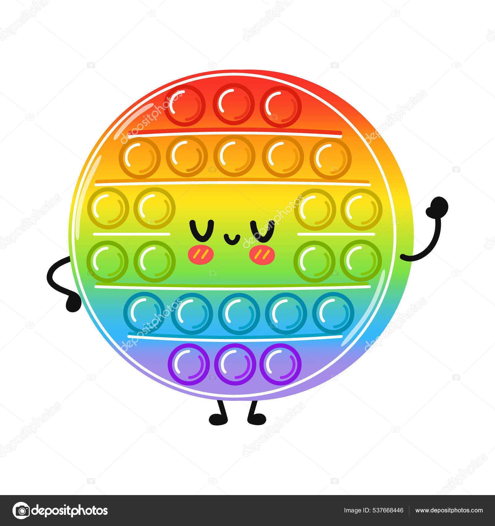 Cute funny waving hand popit pop it character. Vector hand drawn ...