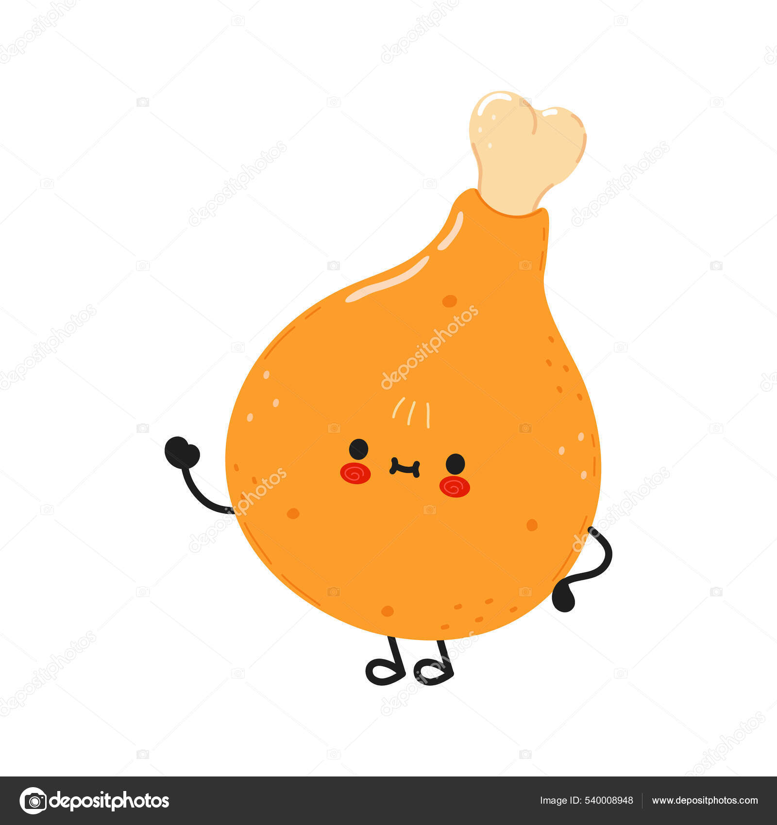 Cute Funny Chicken Leg Waving Hand Character Vector Hand Drawn Stock ...