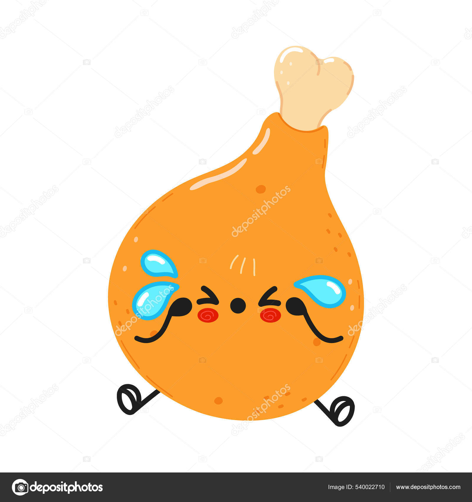 Cute Sad Chicken Leg Character Vector Hand Drawn Cartoon Kawaii Stock ...