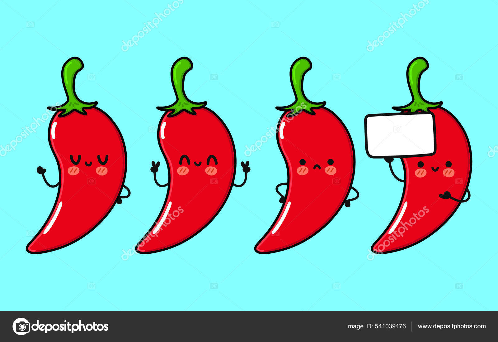 Funny cute happy chili pepper characters bundle set. Vector hand drawn ...
