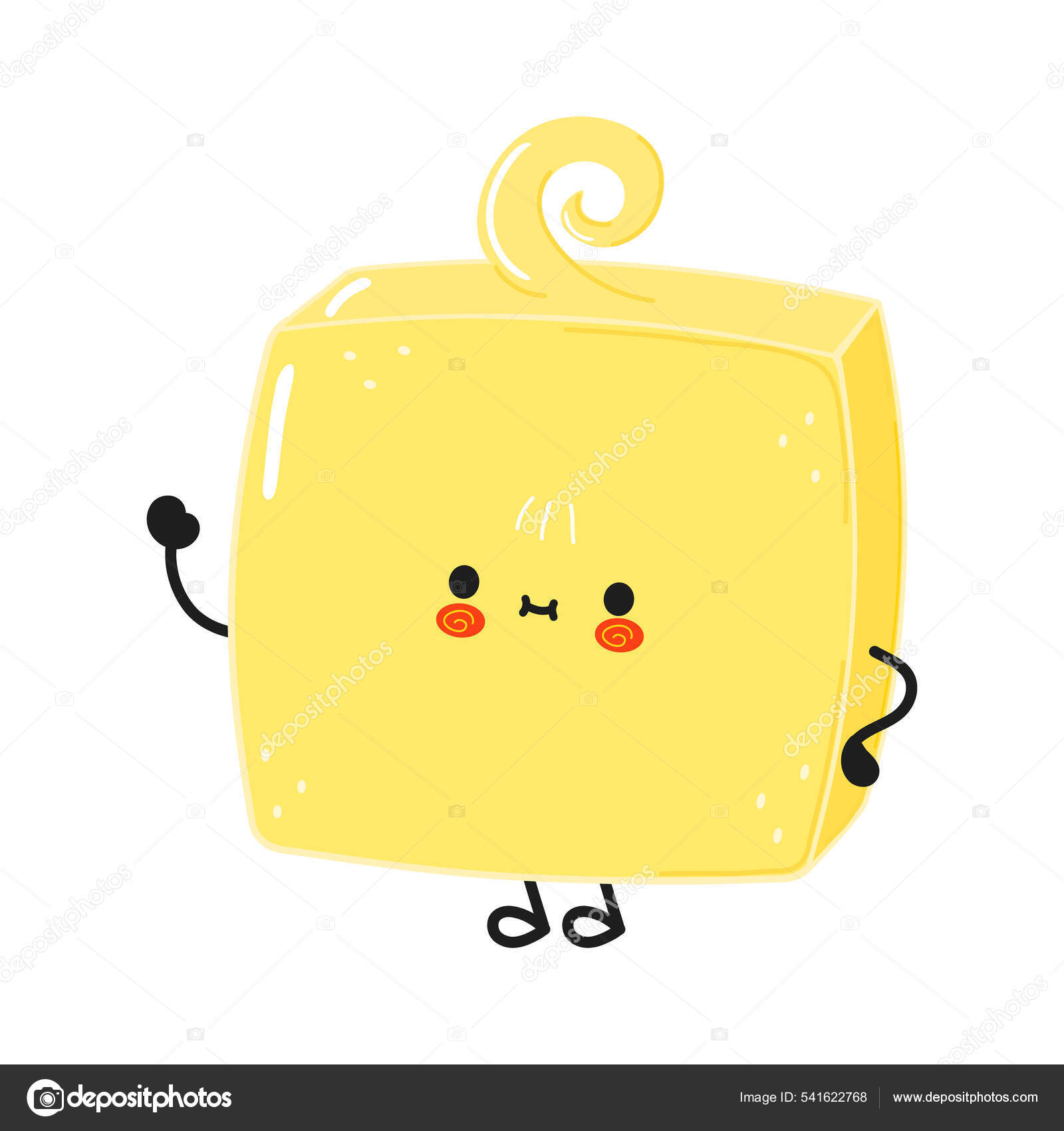 Cute funny butter waving hand character. Vector hand drawn cartoon ...