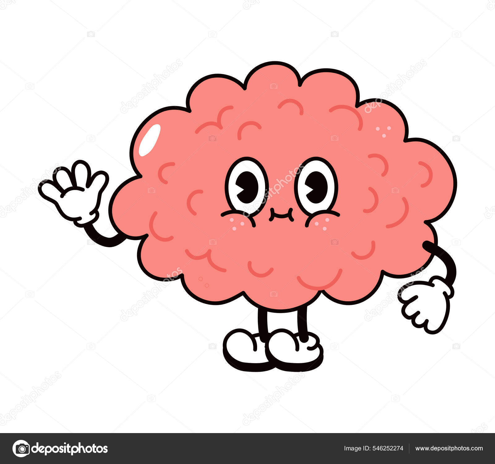 Cute Funny Brain Waving Hand Character Vector Hand Drawn Traditional ...