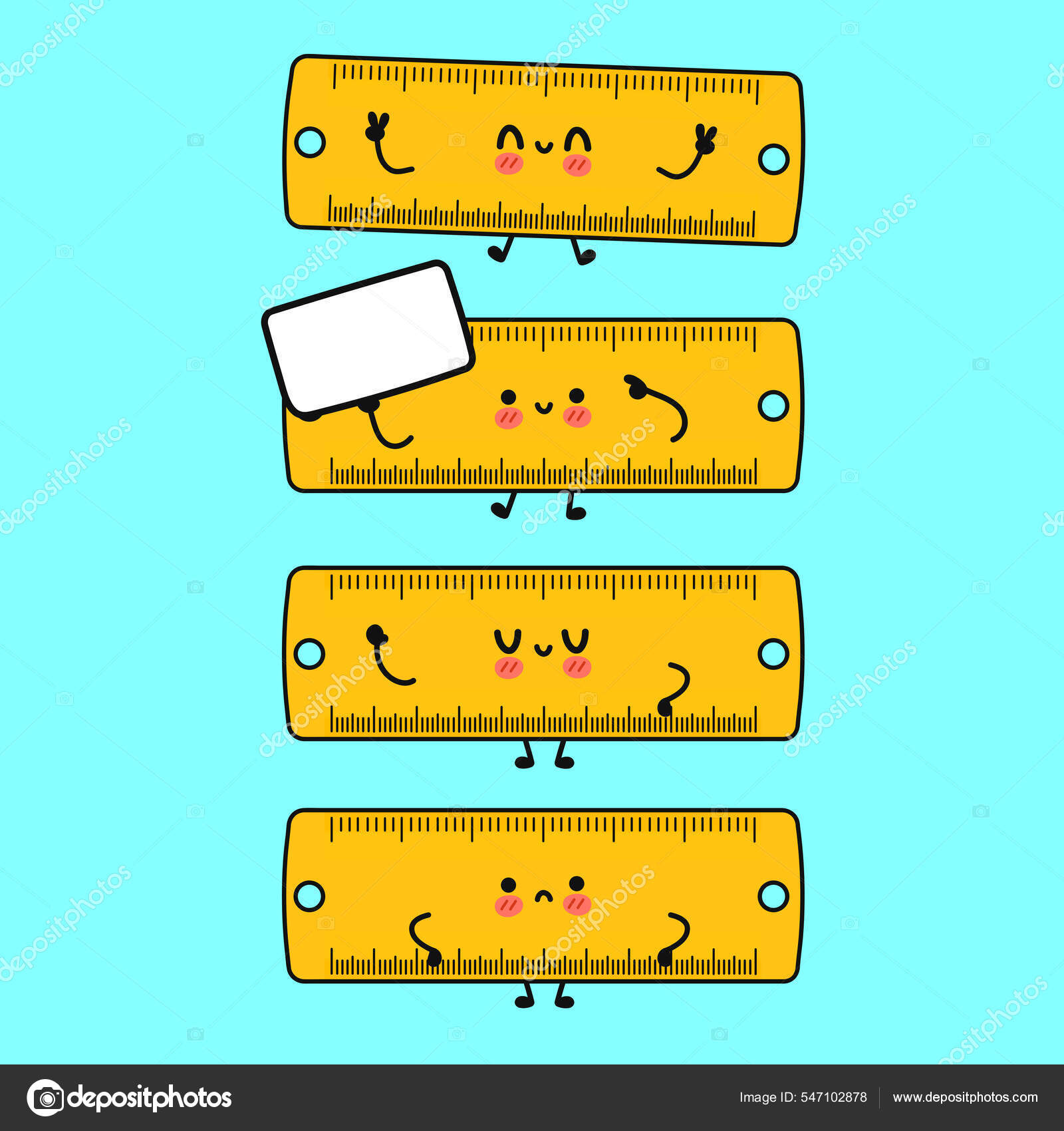 Funny cute happy ruler characters bundle set. Vector hand drawn doodle ...