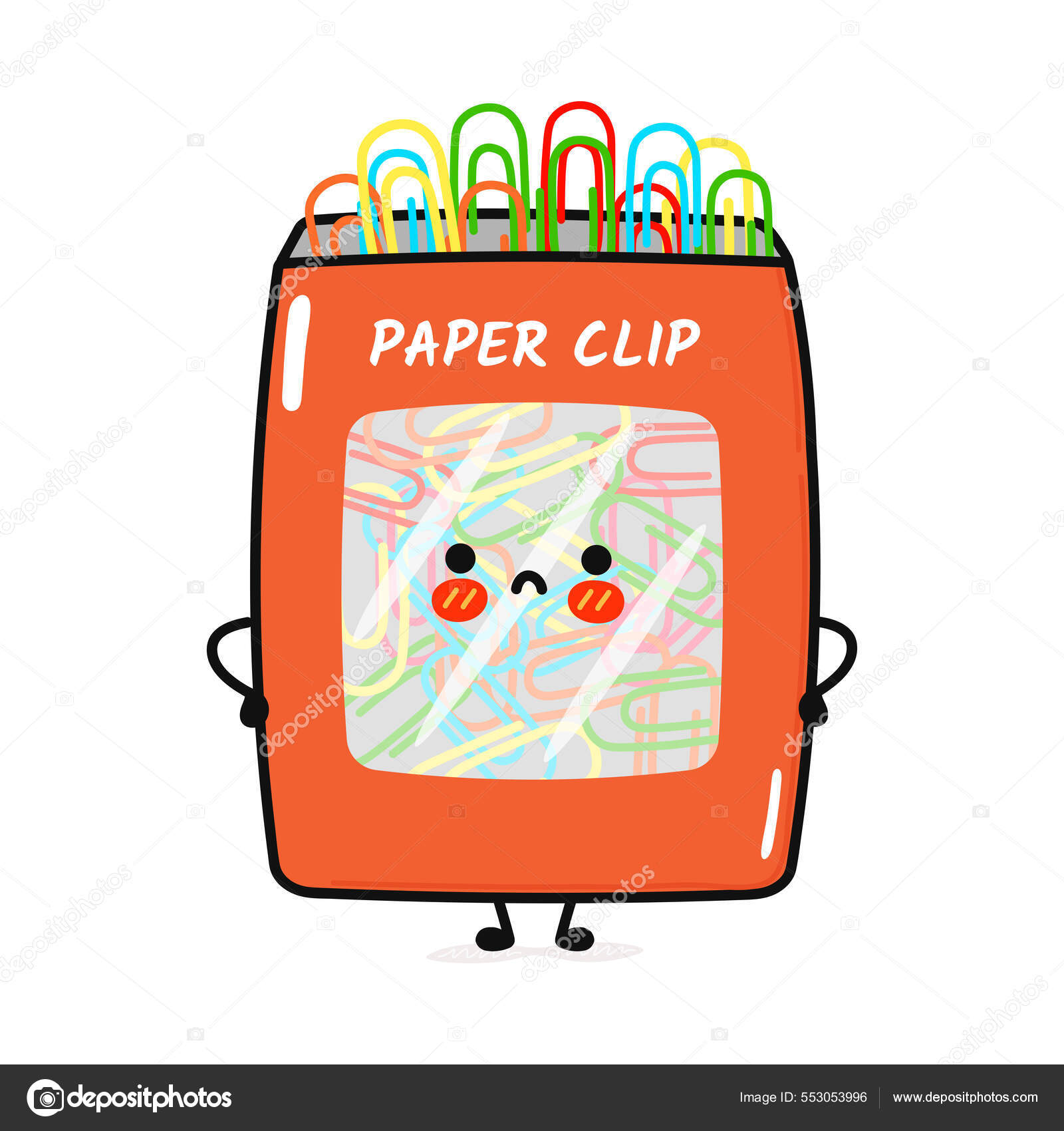 Cute sad paper clip character. Vector hand drawn cartoon kawaii ...