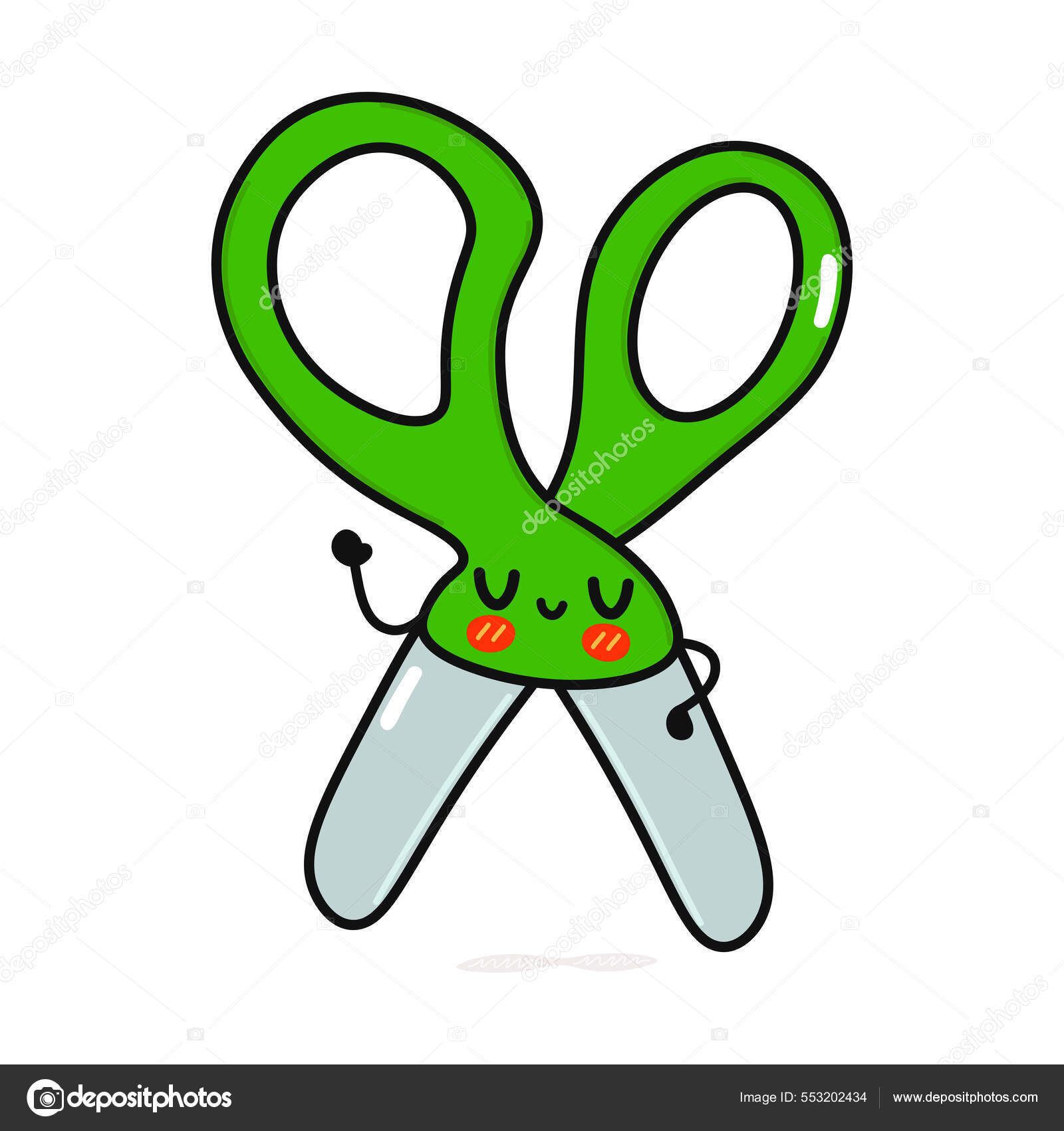 Cute Funny Scissors Character Vector Hand Drawn Cartoon Kawaii ...