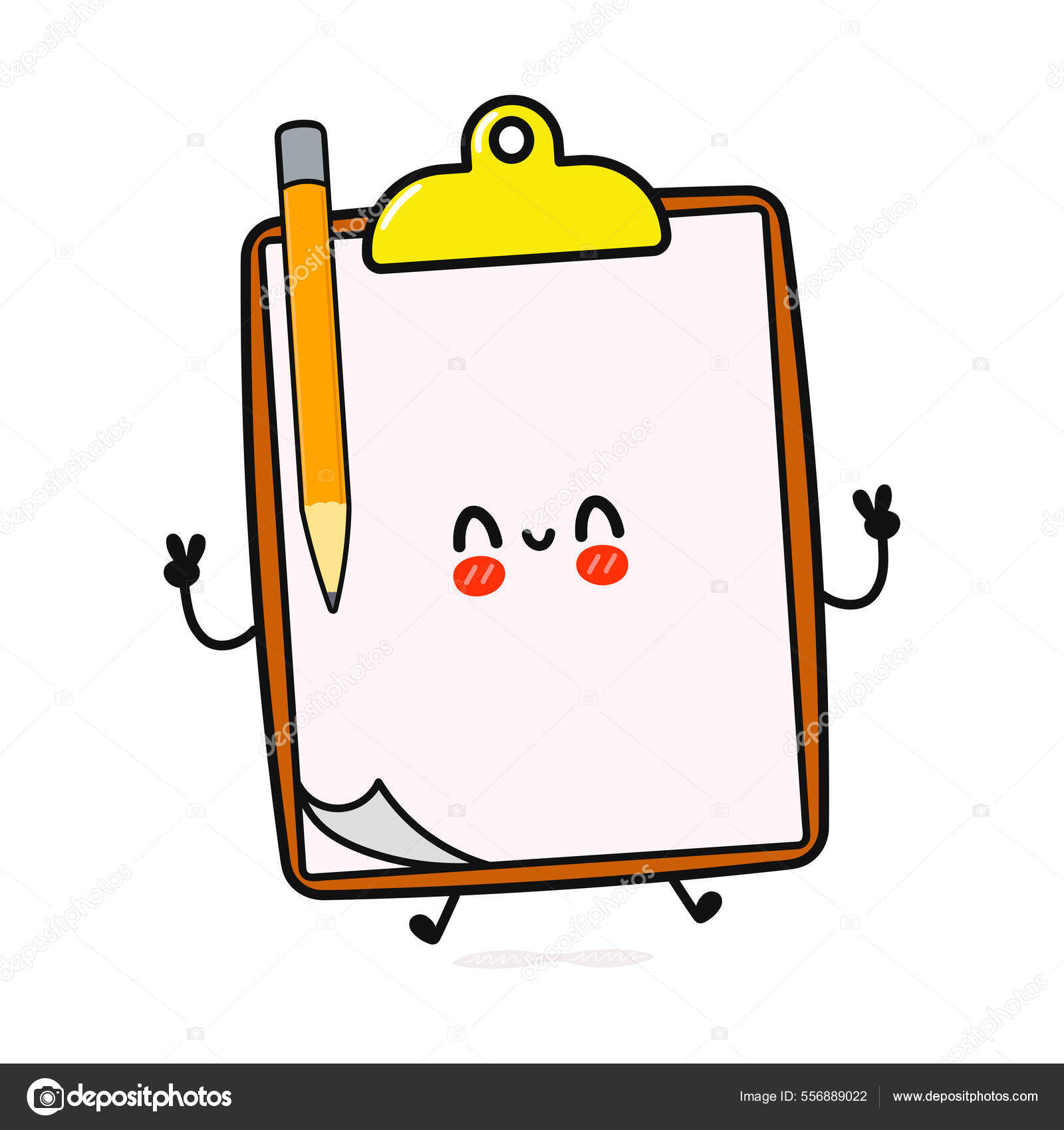 Cute Funny Clip Board Character Vector Hand Drawn Cartoon Kawaii Stock ...