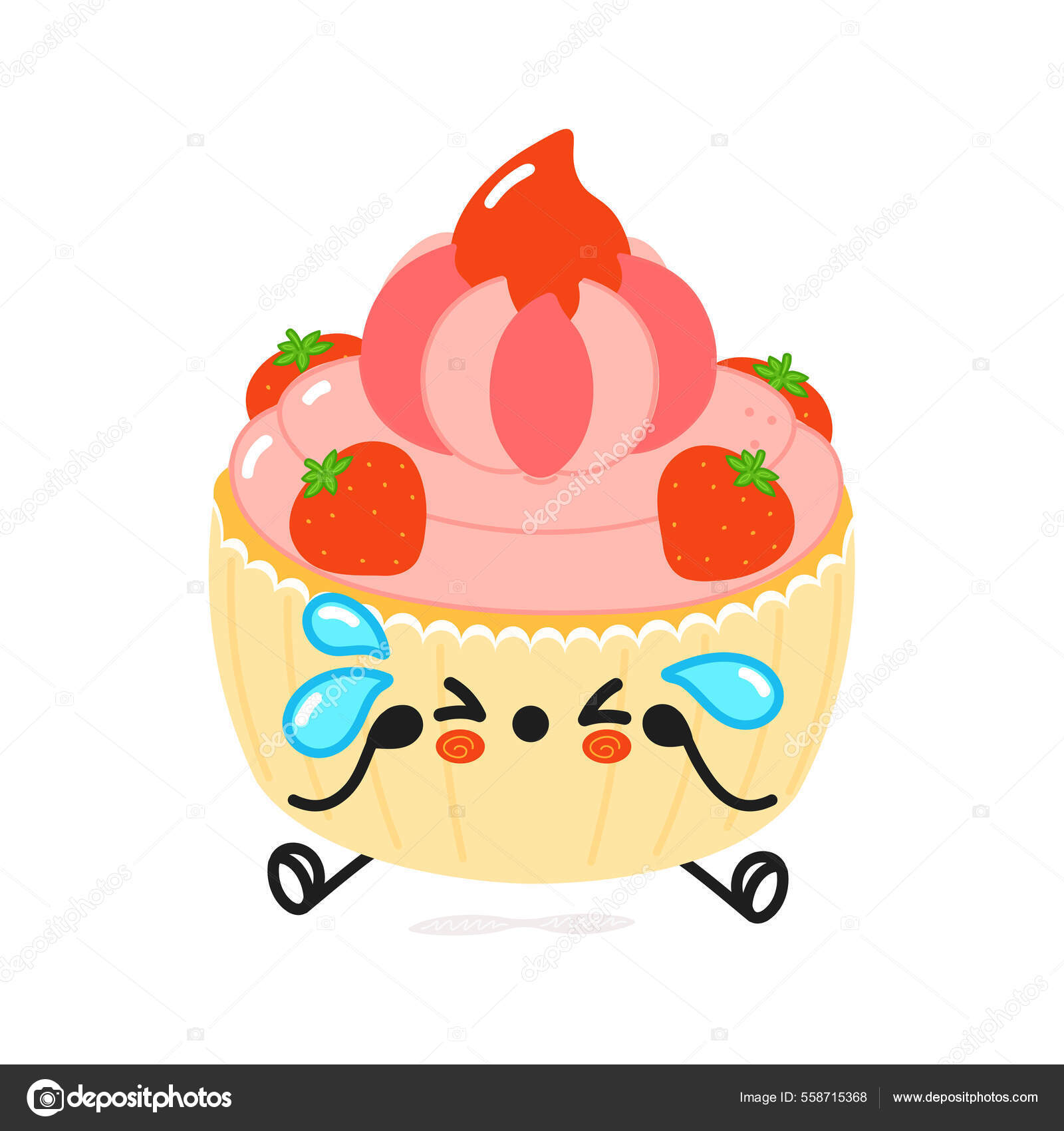 Cute sad cake character. Vector hand drawn cartoon kawaii character ...