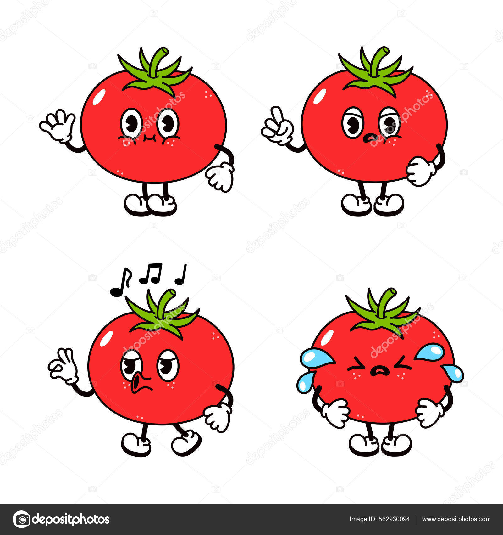Funny cute tomato characters bundle set. Vector hand drawn doodle style ...