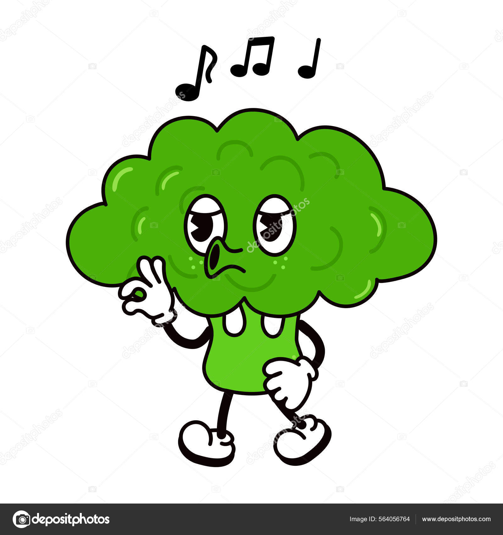 Cute Funny Broccoli Walking Singing Character Vector Hand Drawn ...