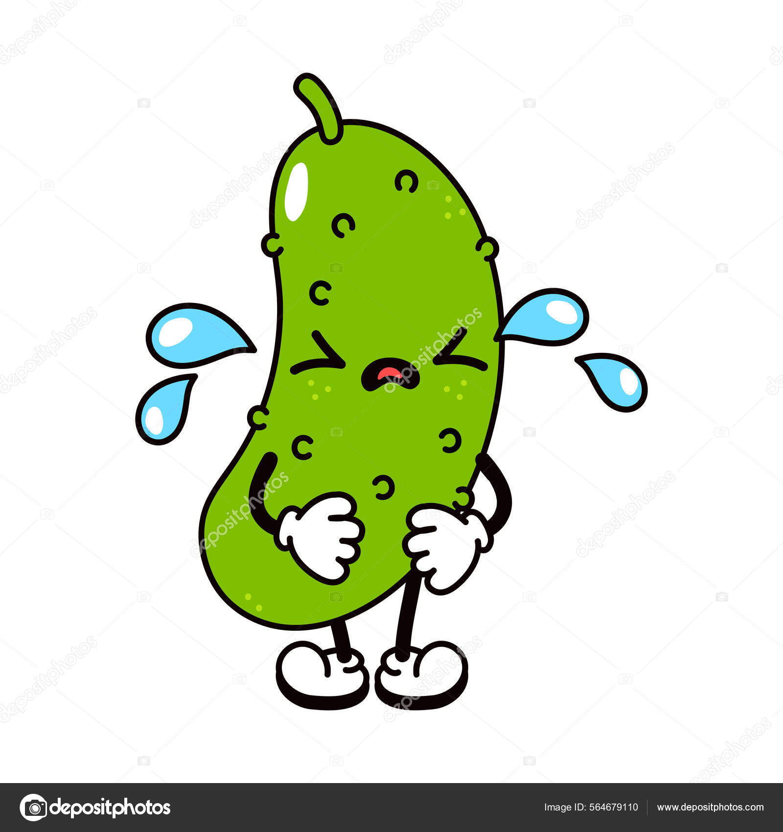 Cute Funny Crying Sad Cucumber Character Vector Hand Drawn Traditional ...