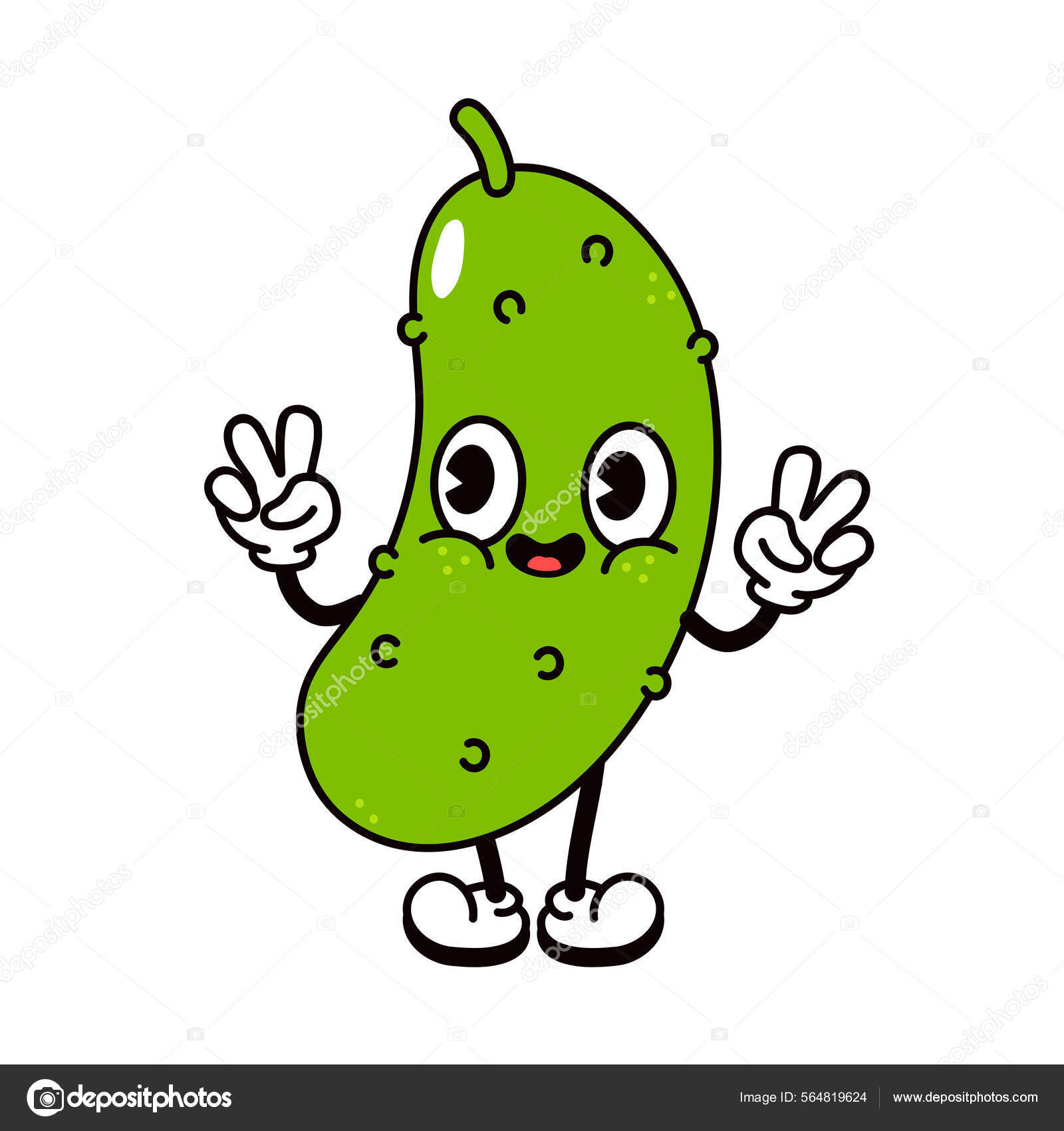 Cute Funny Smiling Cucumber Waving Hand Character Vector Hand Drawn ...