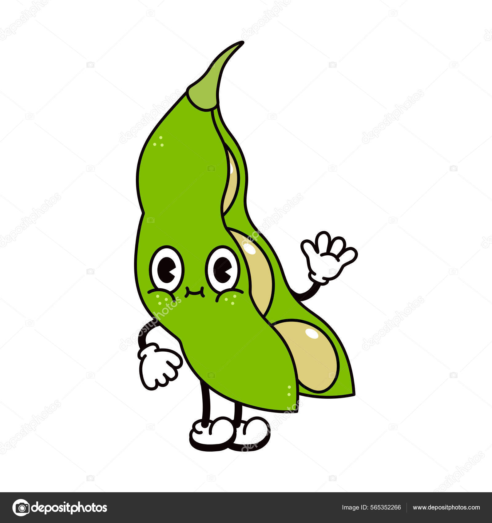 Cute Funny Beans Waving Hand Character Vector Hand Drawn Traditional ...