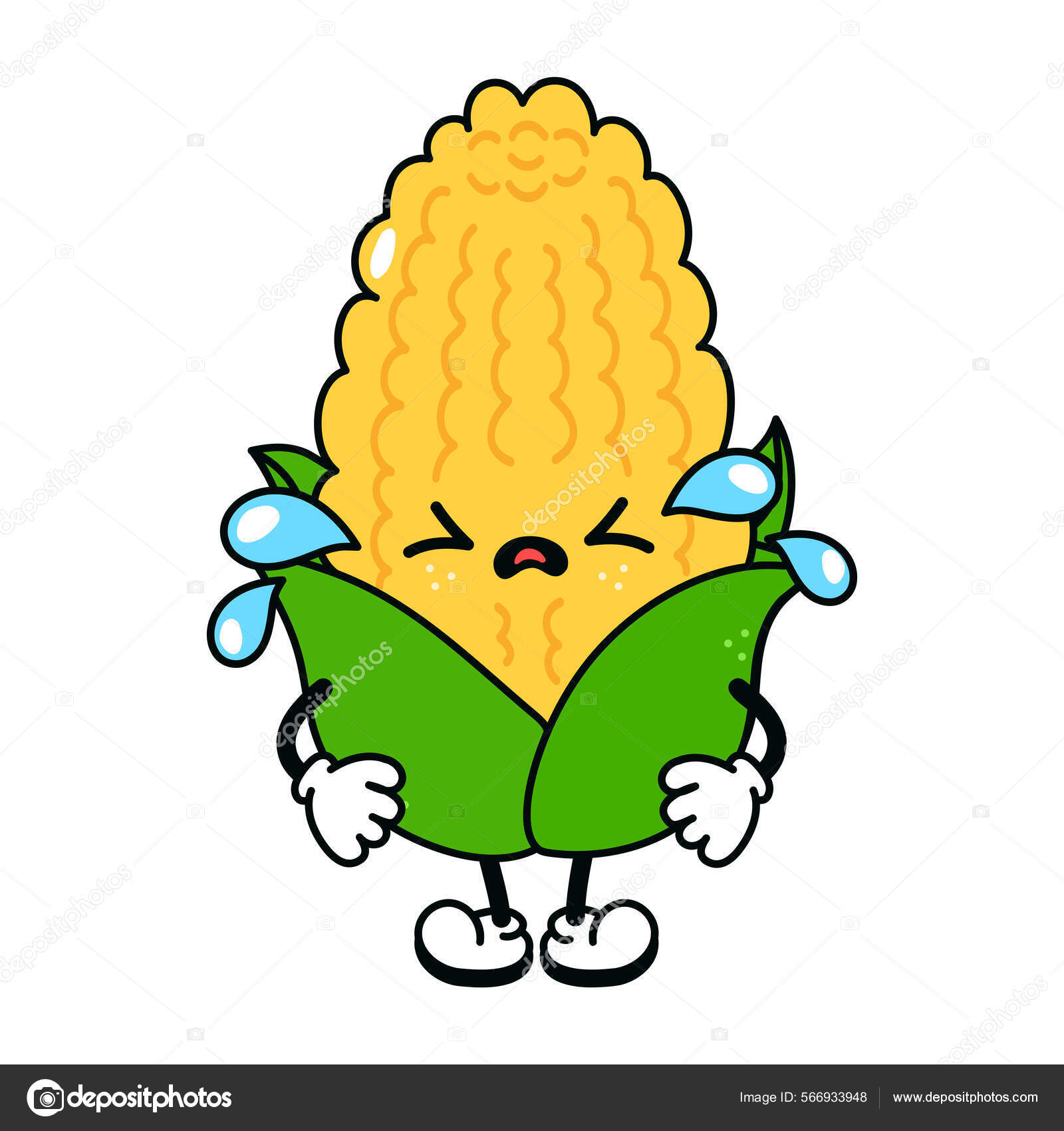 Cute Funny Crying Sad Corn Character Vector Hand Drawn Traditional ...
