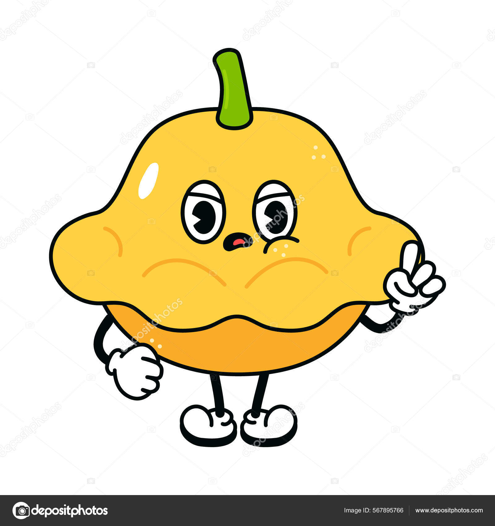 Cute Angry Sad Yellow Squash Character Vector Hand Drawn Traditional ...