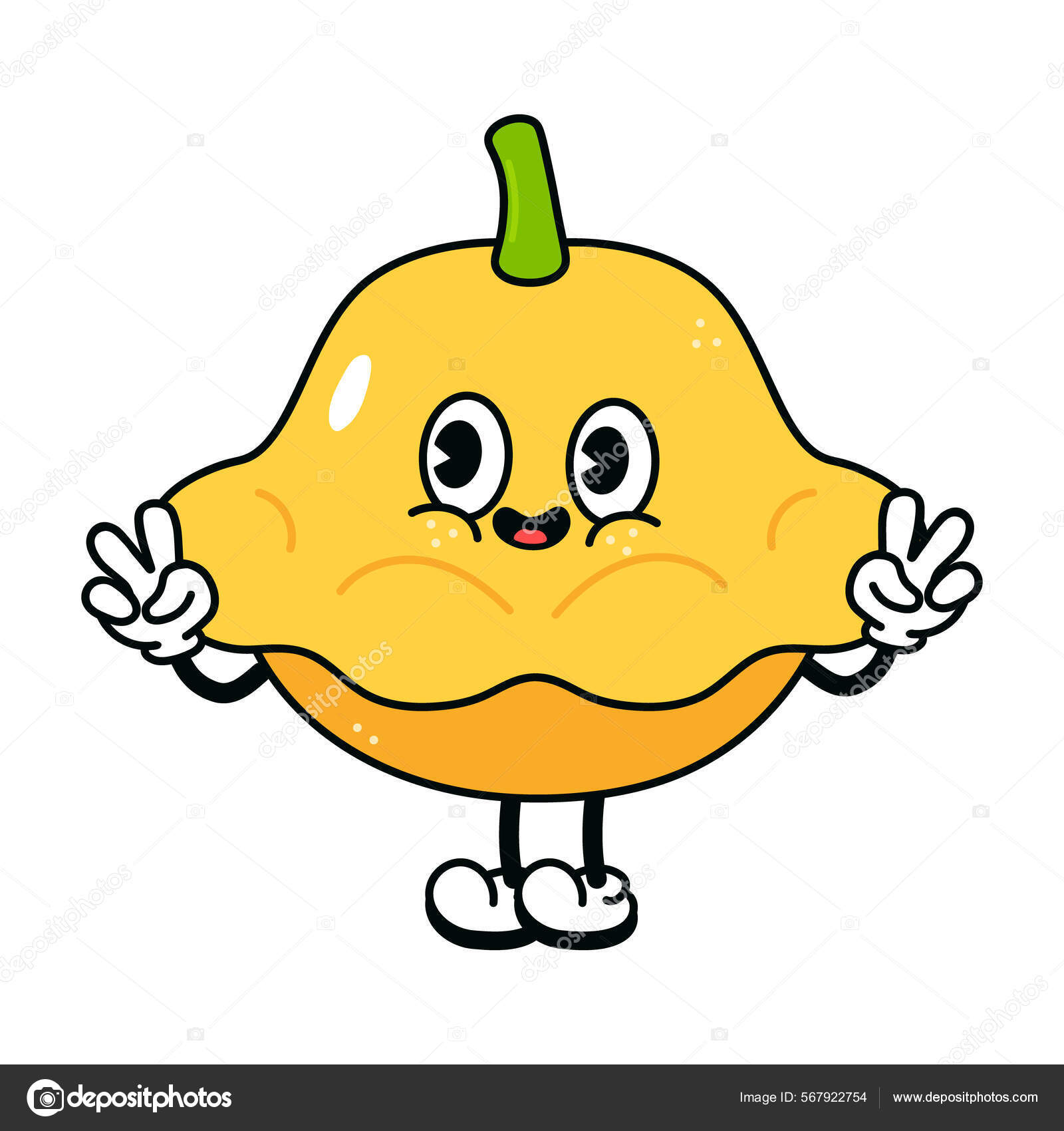 Cute Funny Yellow Squash Waving Hand Character Vector Hand Drawn Stock ...