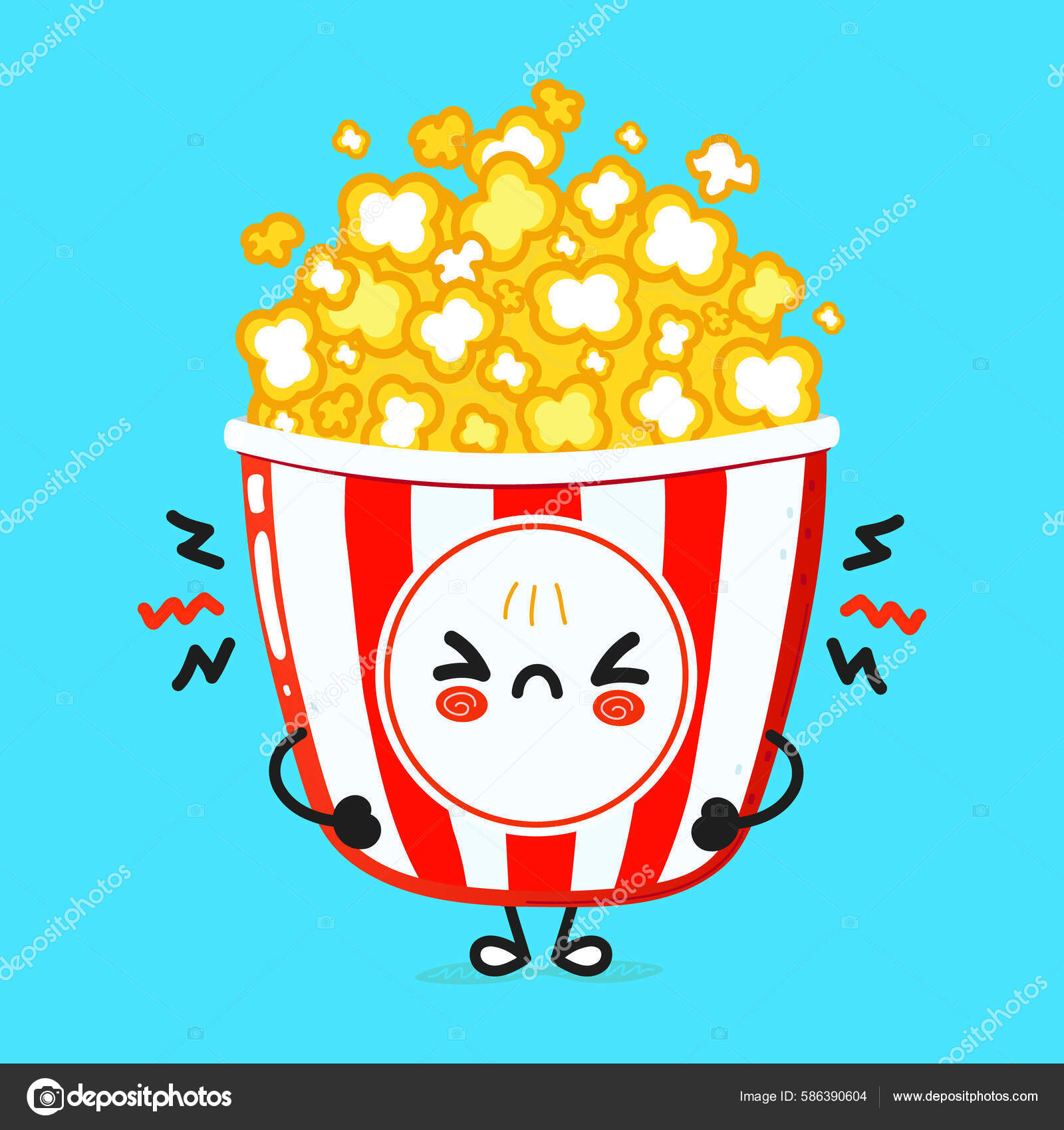 Cute Sad Popcorn Character Vector Hand Drawn Cartoon Kawaii Character ...